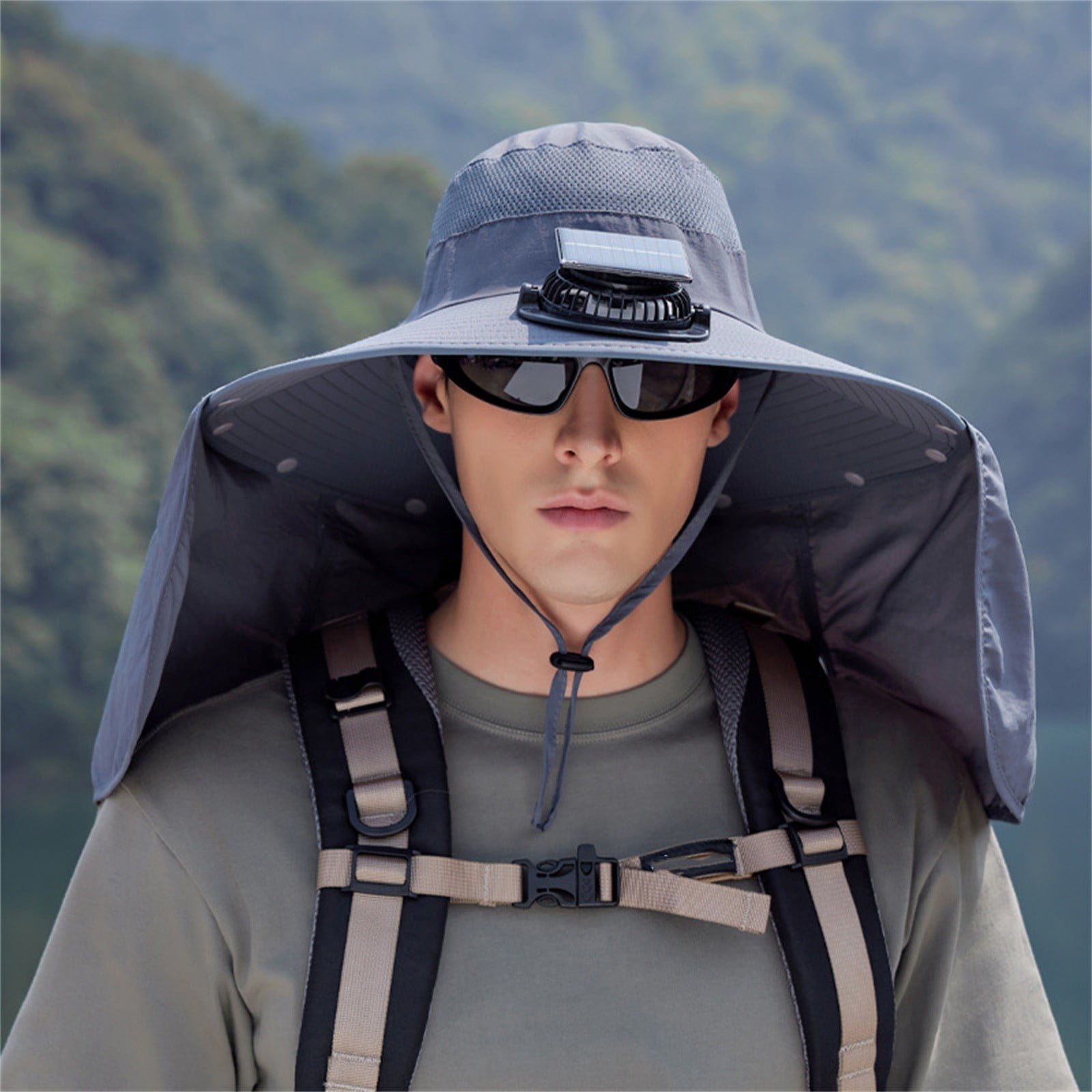 Fishing Hat With Built In Fan Outdoor Giant Bucket Hat Wide Brim UPF 50 ...