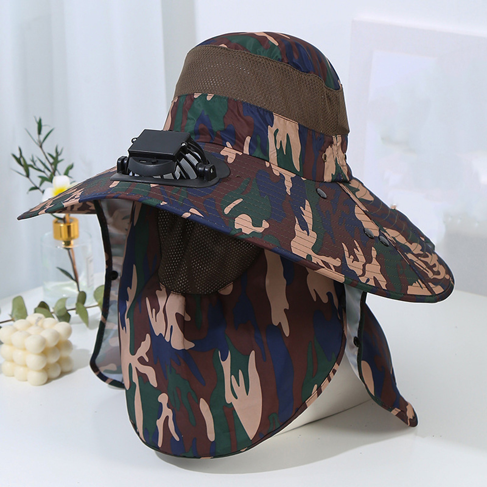 Fishing Hat With Built In Fan Wide Brim Solar Bucket Hats UPF 50+ Sun ...