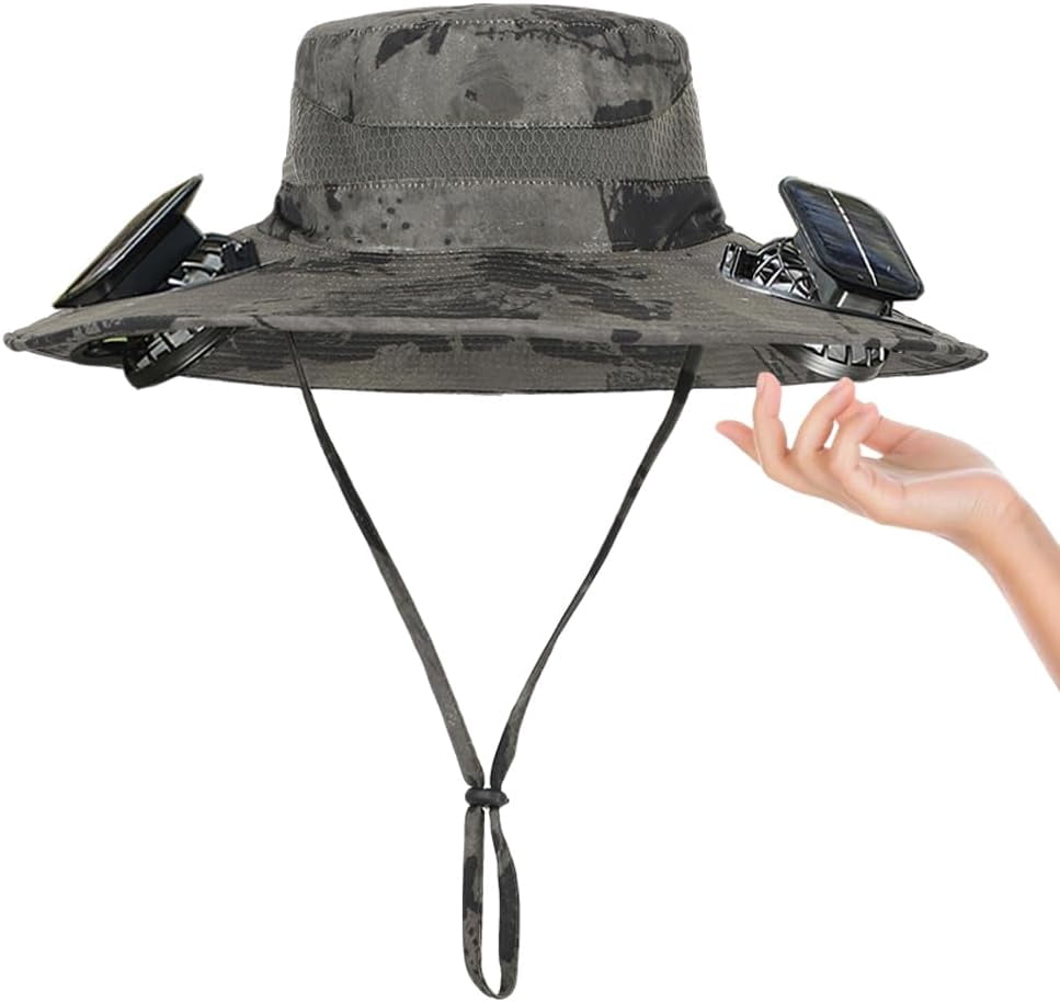 Fishing Hat with Built in Solar Fan - UPF 50+ Wide Brim Cooling Sun Hat ...