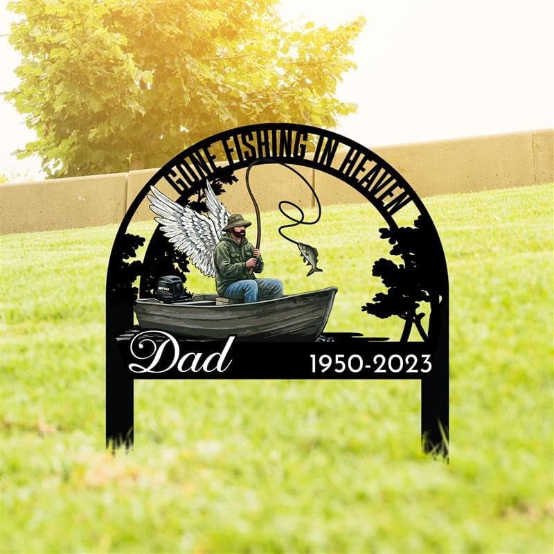 Fishing In Heaven Memorial Grave Marker – Personalized Garden Stake for ...
