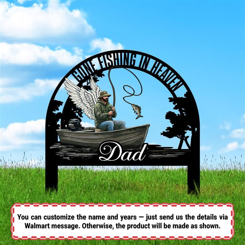 Fishing In Heaven Memorial Grave Marker – Personalized Garden Stake for ...