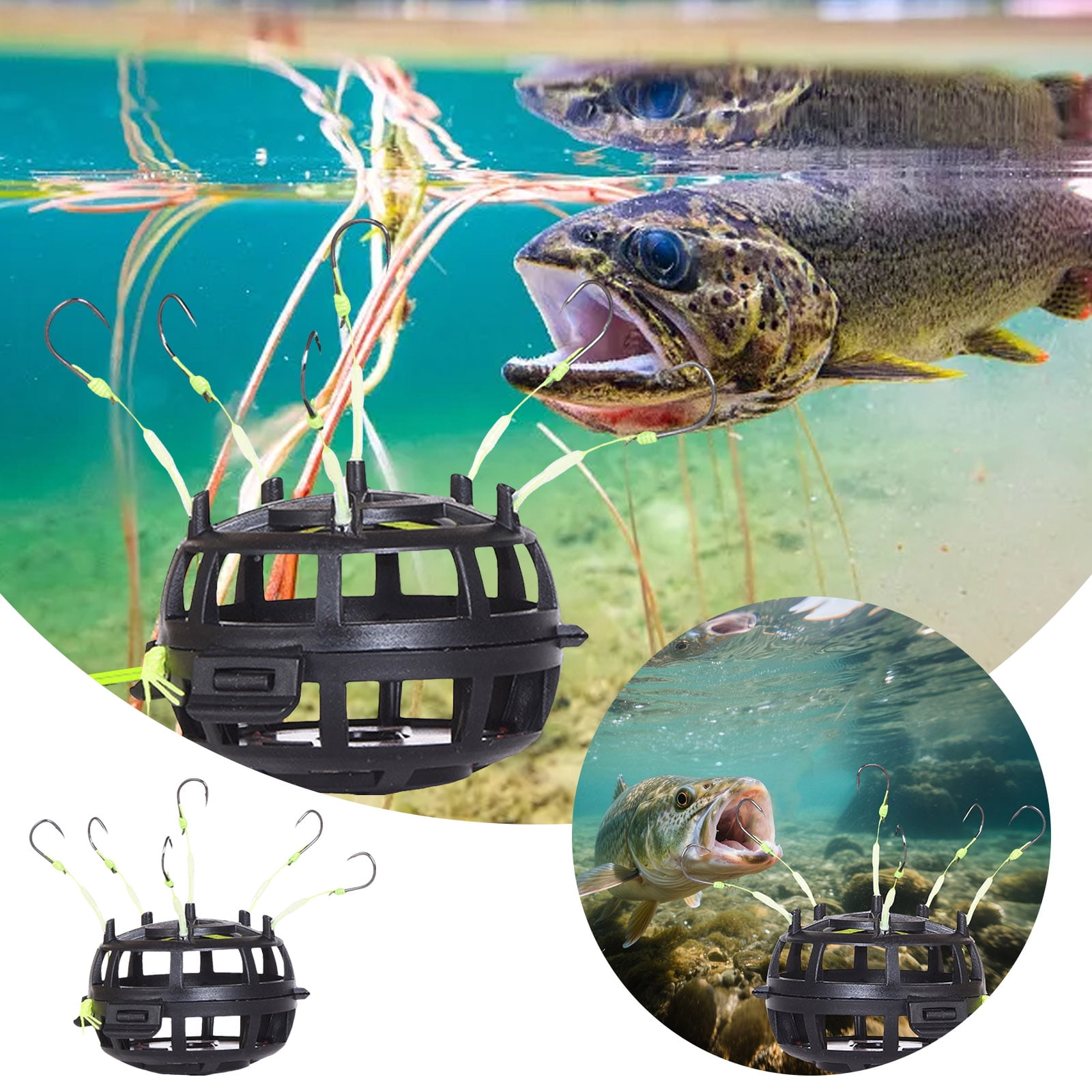 Fishing Hooks,2pcs Reverse Bottom Bait Cage|6-Hook 360 Degree Rotatable ...