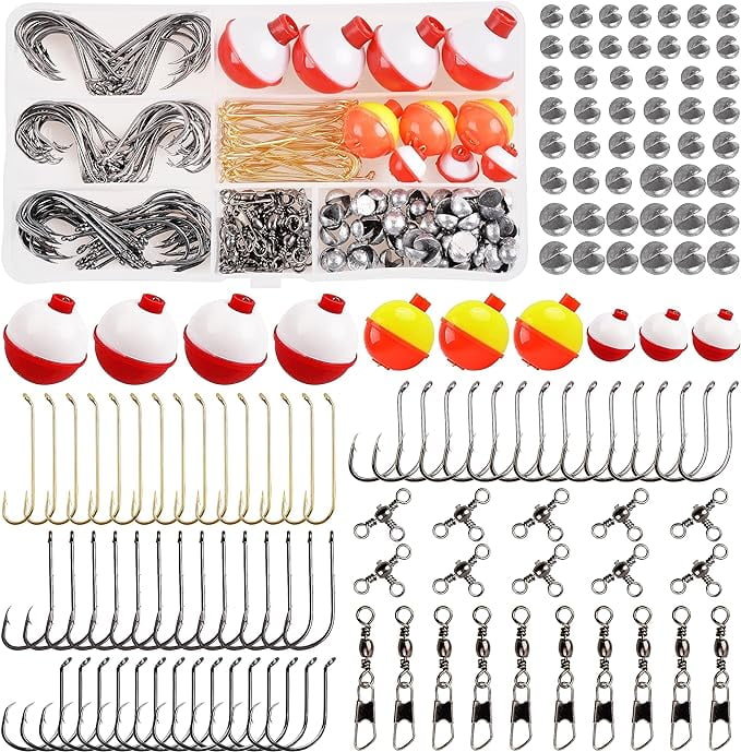 Fishing Hooks Bobbers Tackle Kit, 200pcs Basic Fishing Tackle Box Set ...