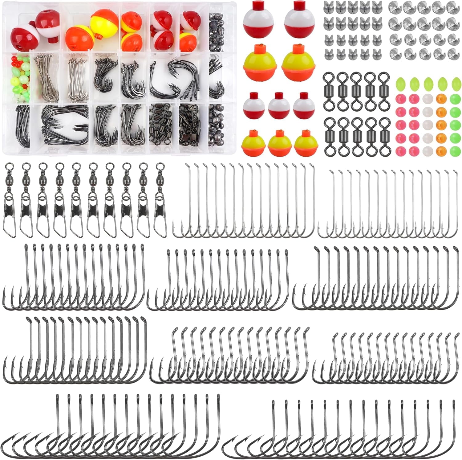 Fishing Hooks Bobbers Tackle Kit, 250pcs Basic Fishing Tackle Box ...