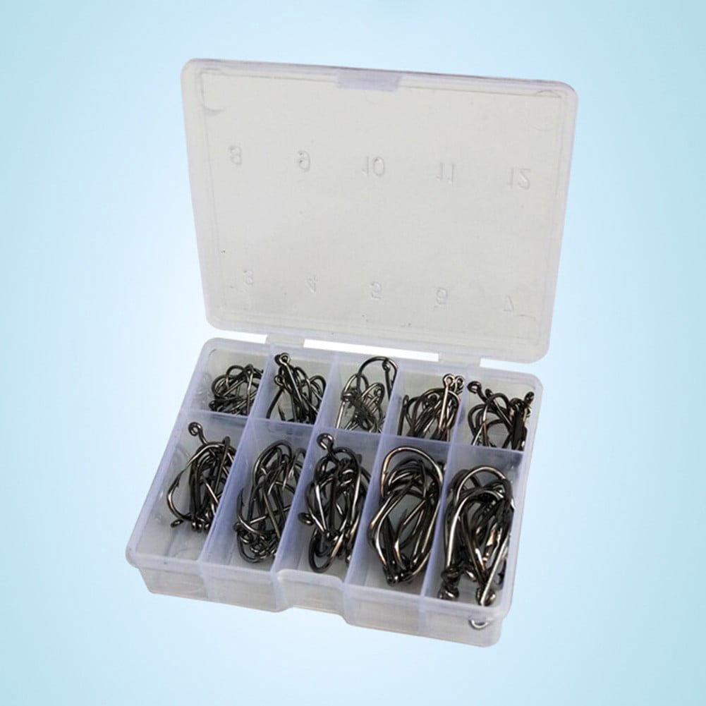 Fishing Hooks Set 100Pcs Box 10 Size Single Circle Jip Barbed Carp ...