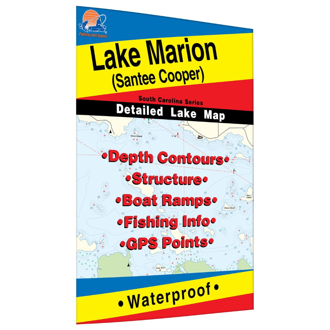 FISHING HOT SPOTS Lake Marion Santee Cooper Waterproof Fishing Map with ...