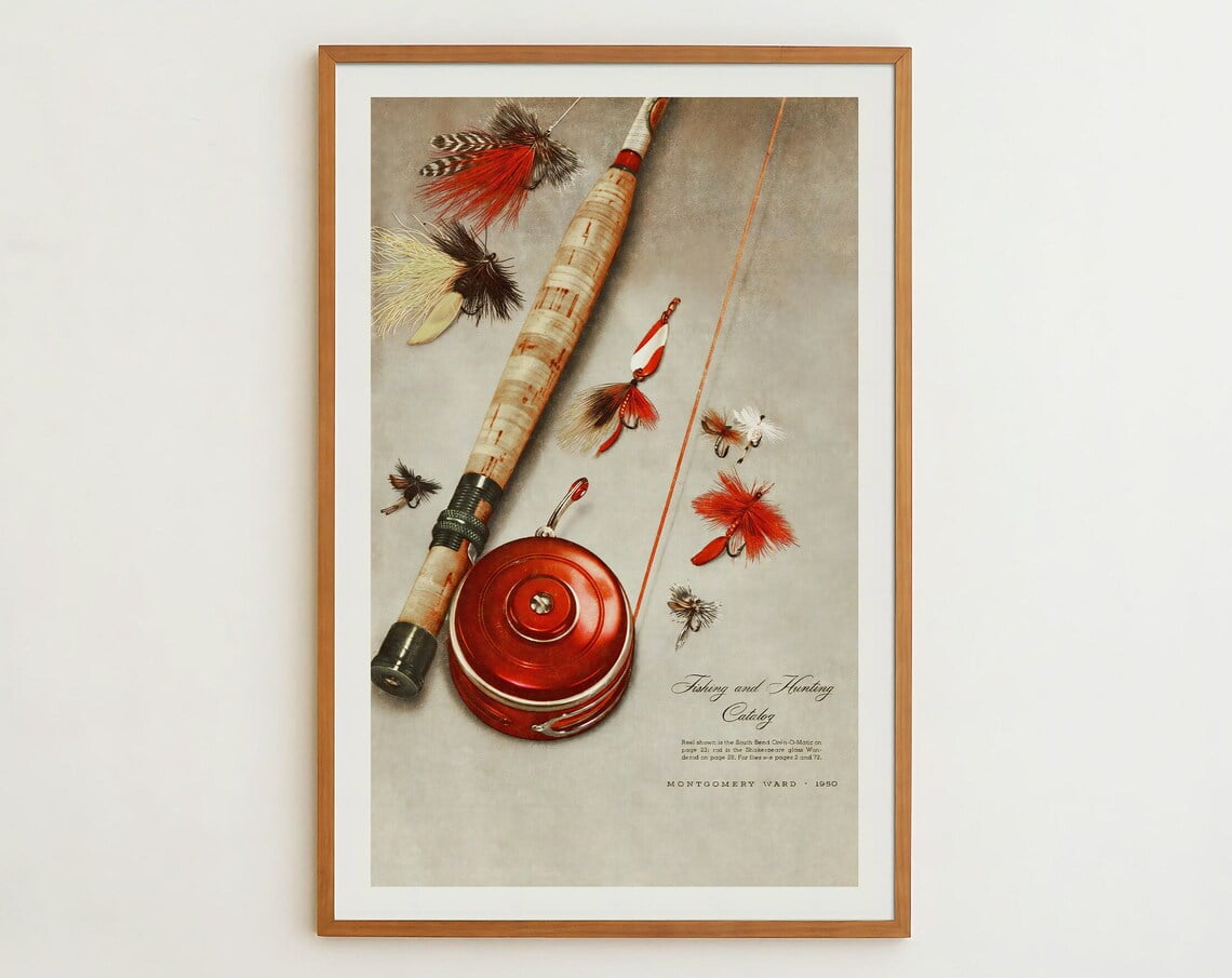 Fishing + Hunting Print Vintage Fly Fishing Art Fishing Gift For Dad ...
