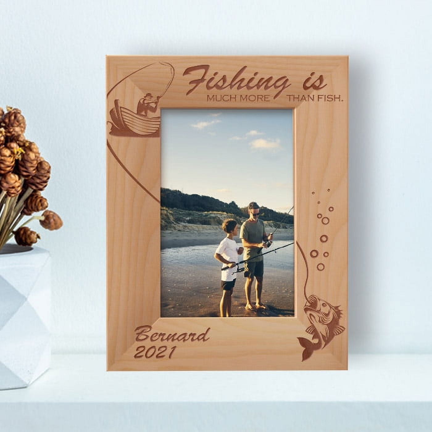 Fishing Is Much More Than Fish Personalized Wooden Frame 4" x 6" Brown ...