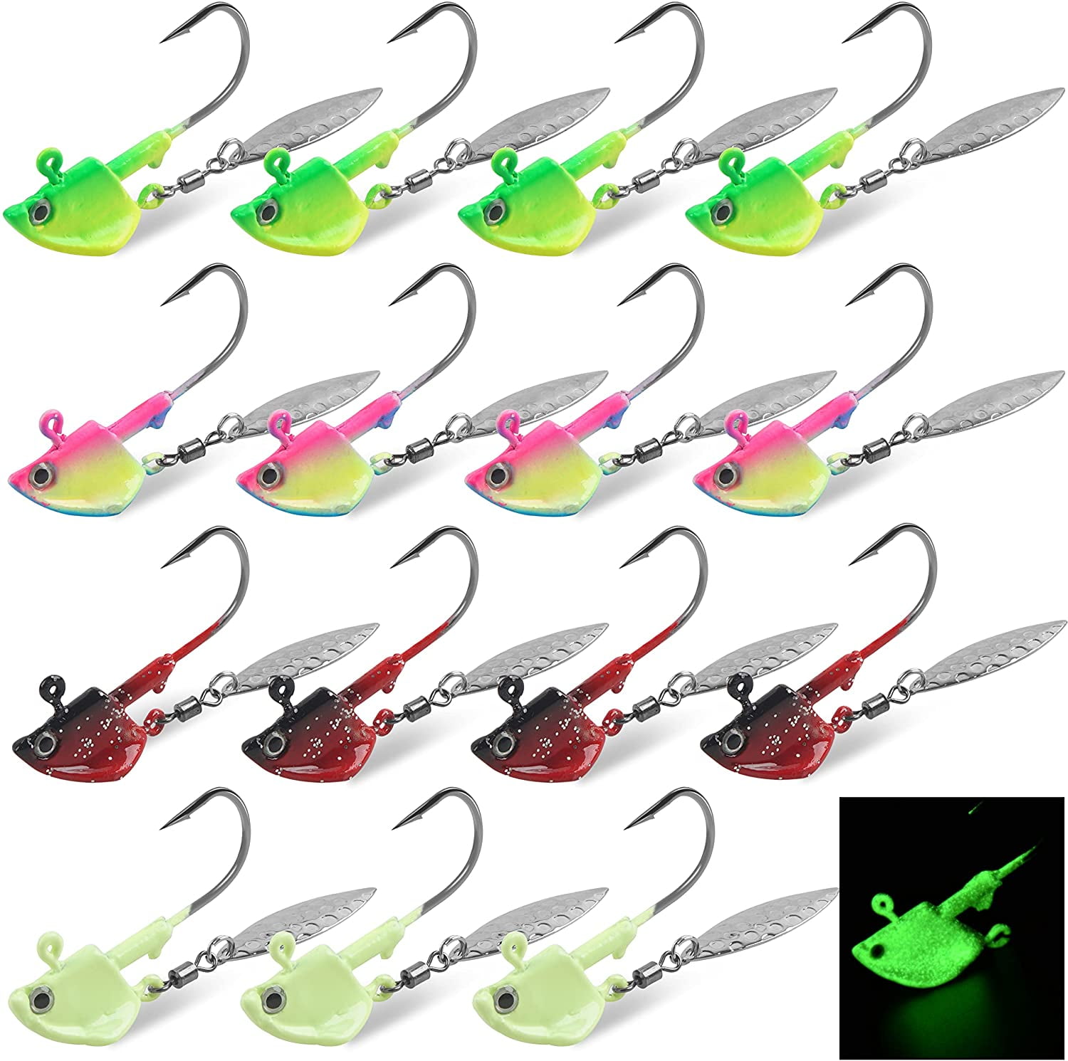 Fishing Jig Head Hook with Willow Blade, 16pcs Swimbaits Weighted Spin ...