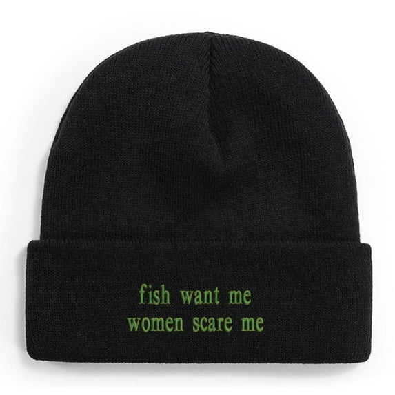 Fishing Knit Beanie Hat - Fish Want Me Women Scare Me Winter Fishing ...