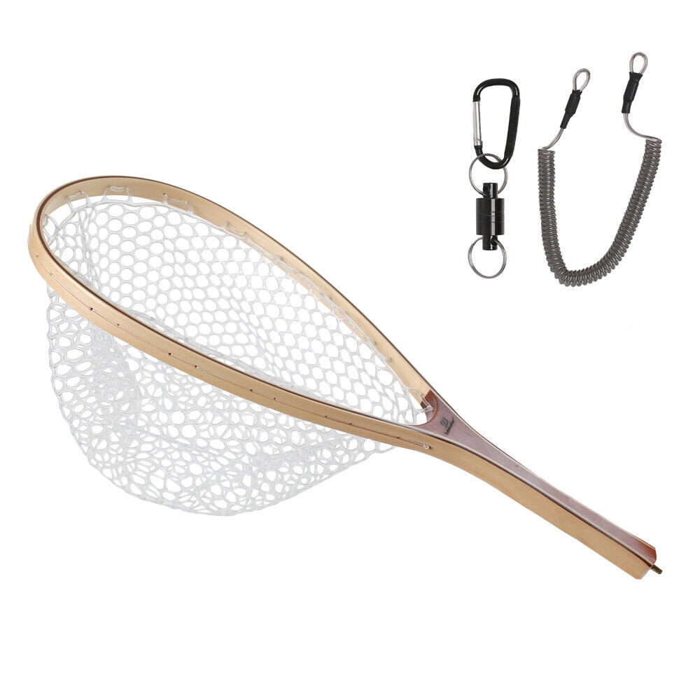 Fishing Landing Net Wooden Frame Trout Fishing Net Soft Rubber Mesh for ...