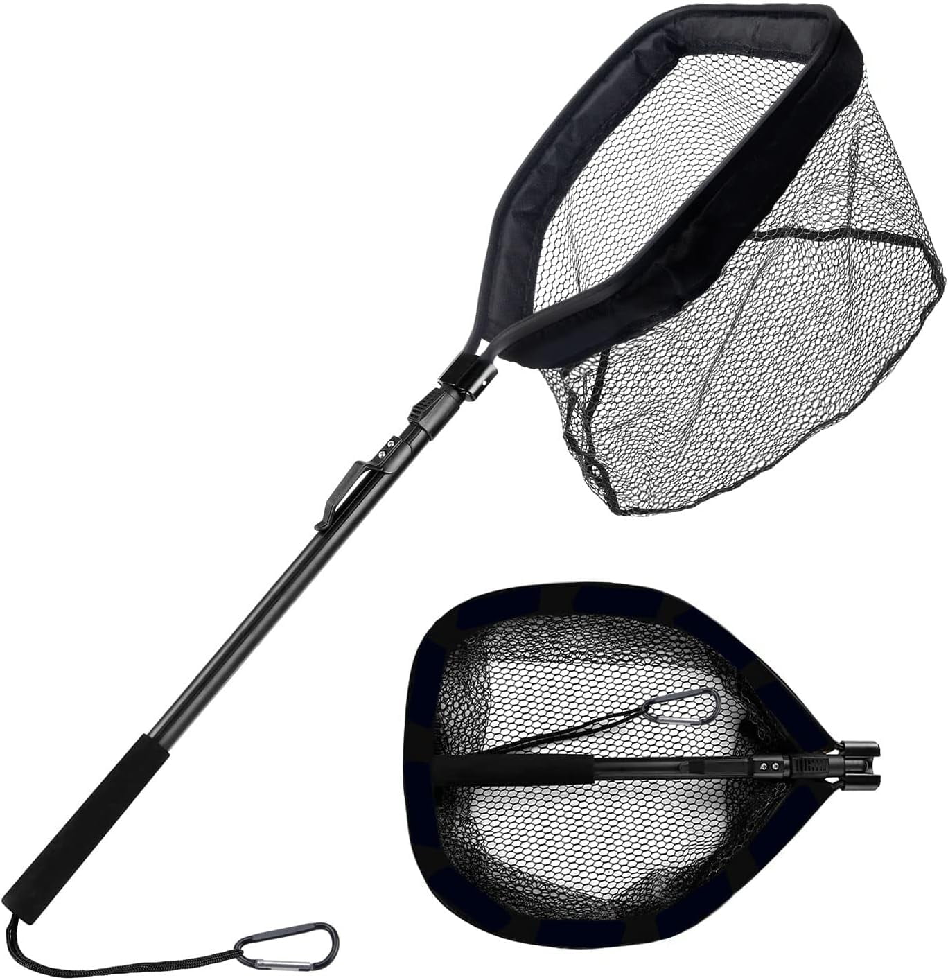 Rubber Mesh for Catch And Release, Fishing Landing Net with Push Button ...