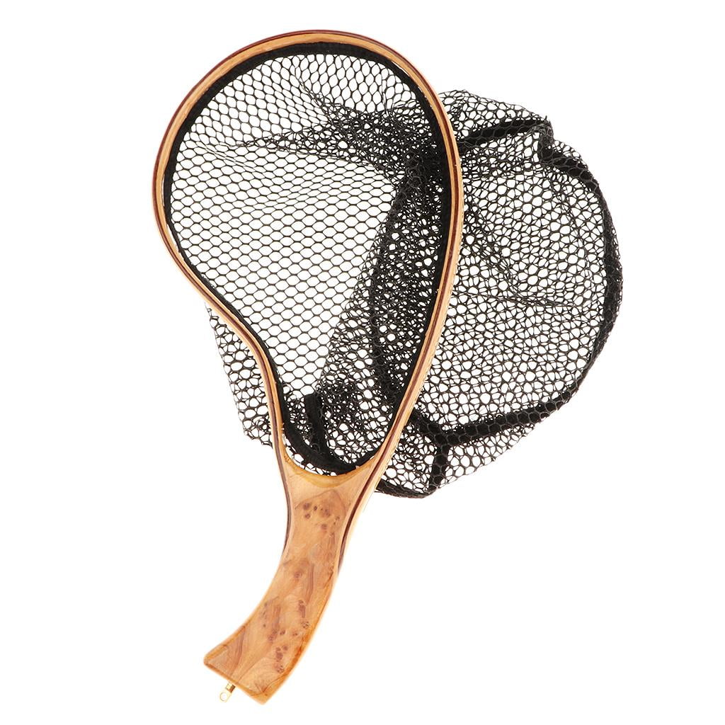 Fishing Landing Net with Wooden Frame and Soft Rubber Mesh for Trout ...