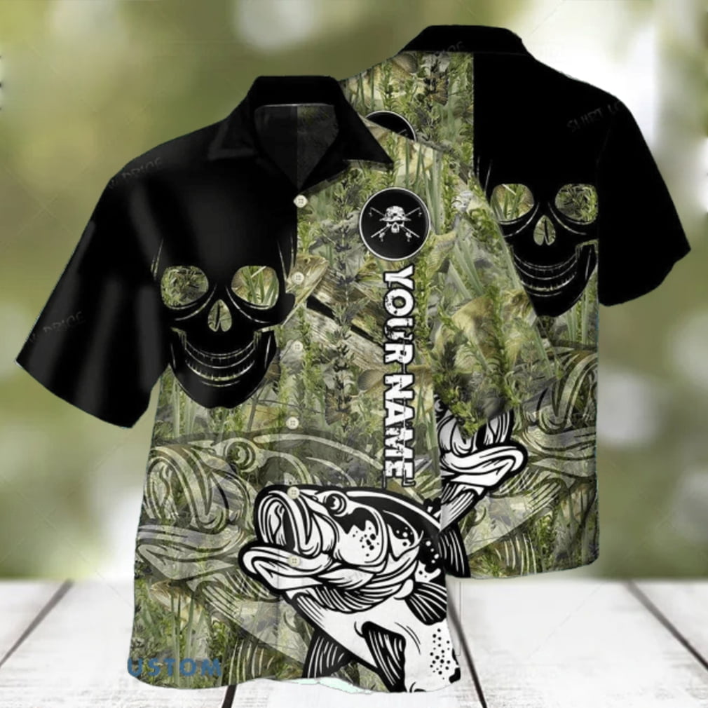 Fishing Lover Skull Personalized Hawaiian Shirt Style Gift title ...