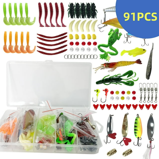 91Pcs Bass Freshwater Fishing Lure Kit with Durable Gear Accessories ...