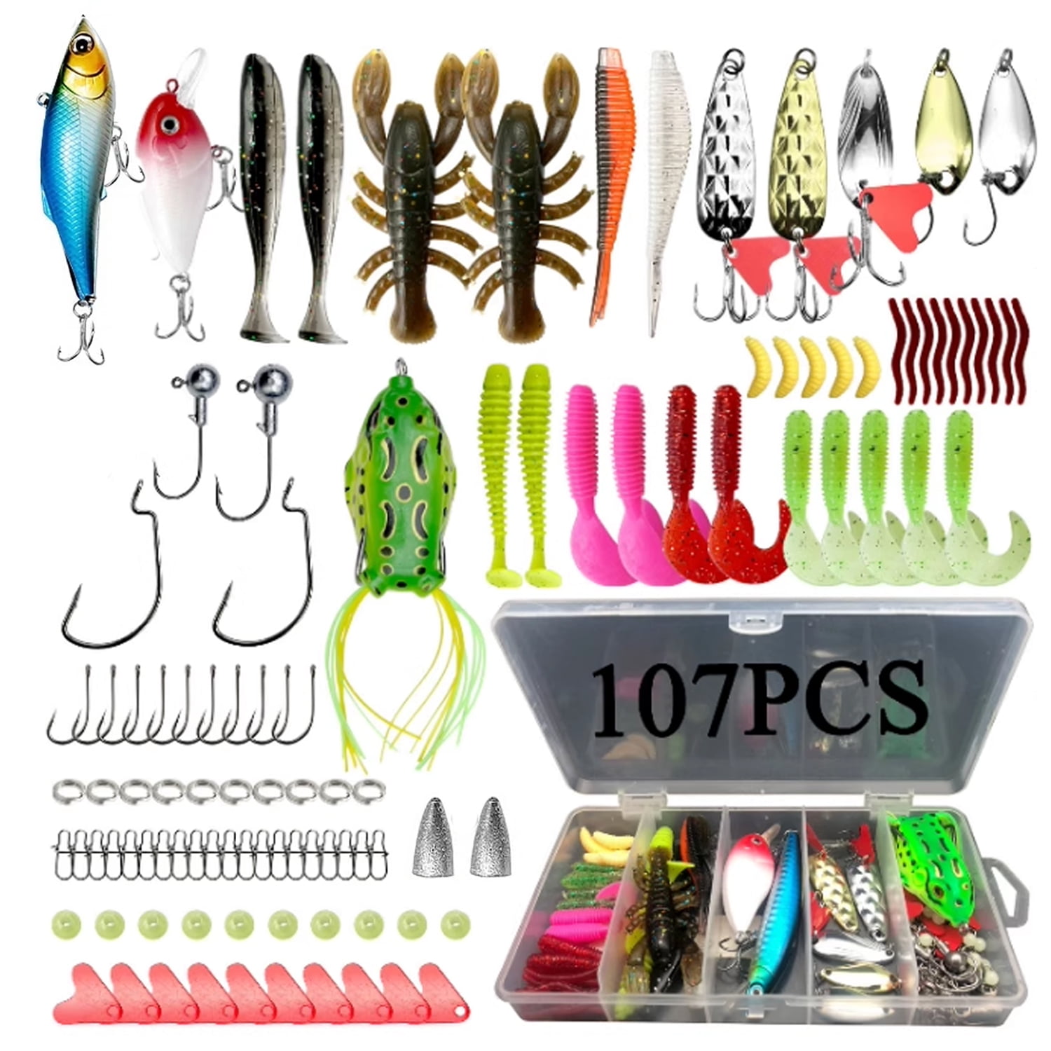 GoXteam 107Pcs Fishing Lures Kit, Bass Fishing Set with Crankbait ...