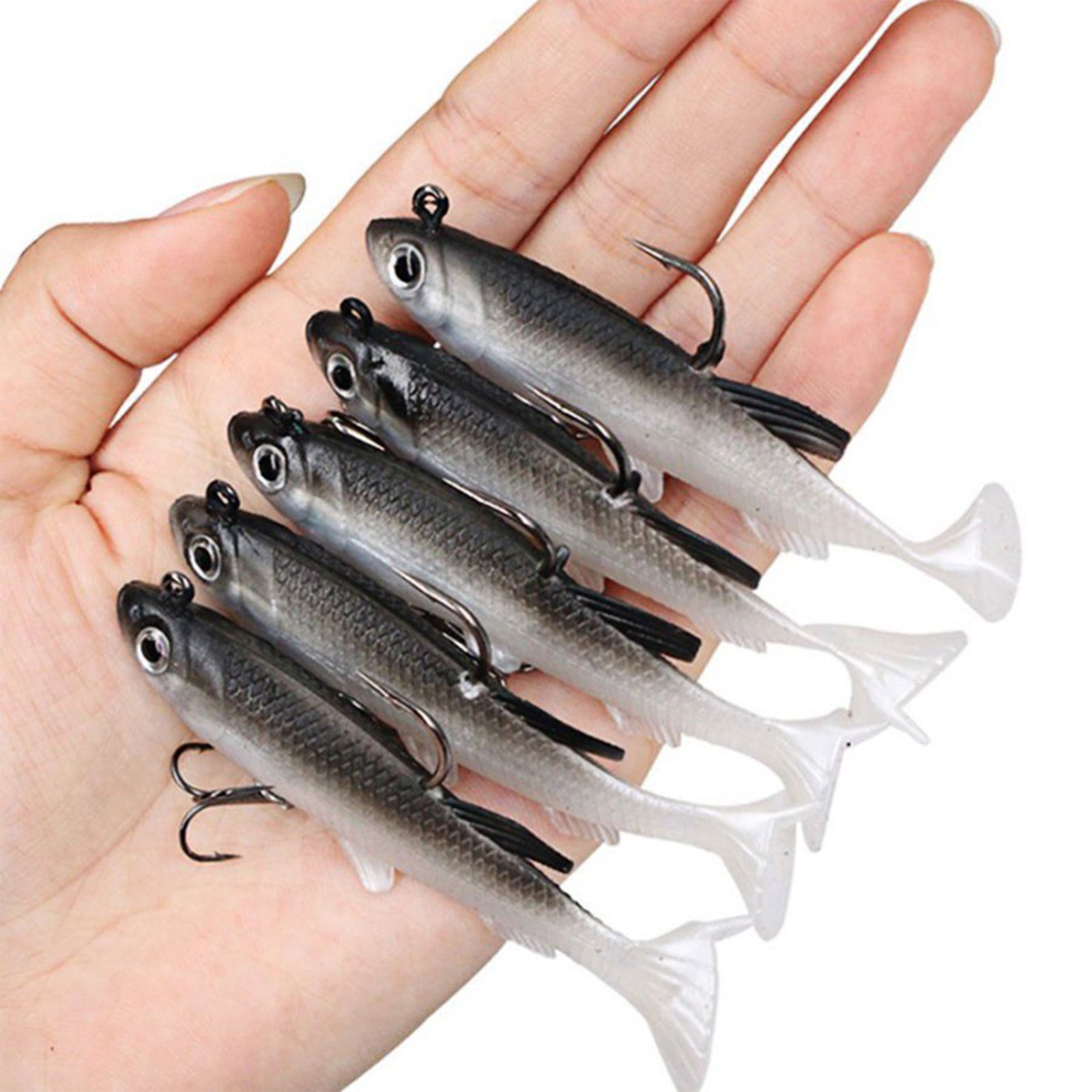 Fishing Lures Bass Swimbaits Set, 5PCS Pre-Rigged Soft Plastic Baits ...
