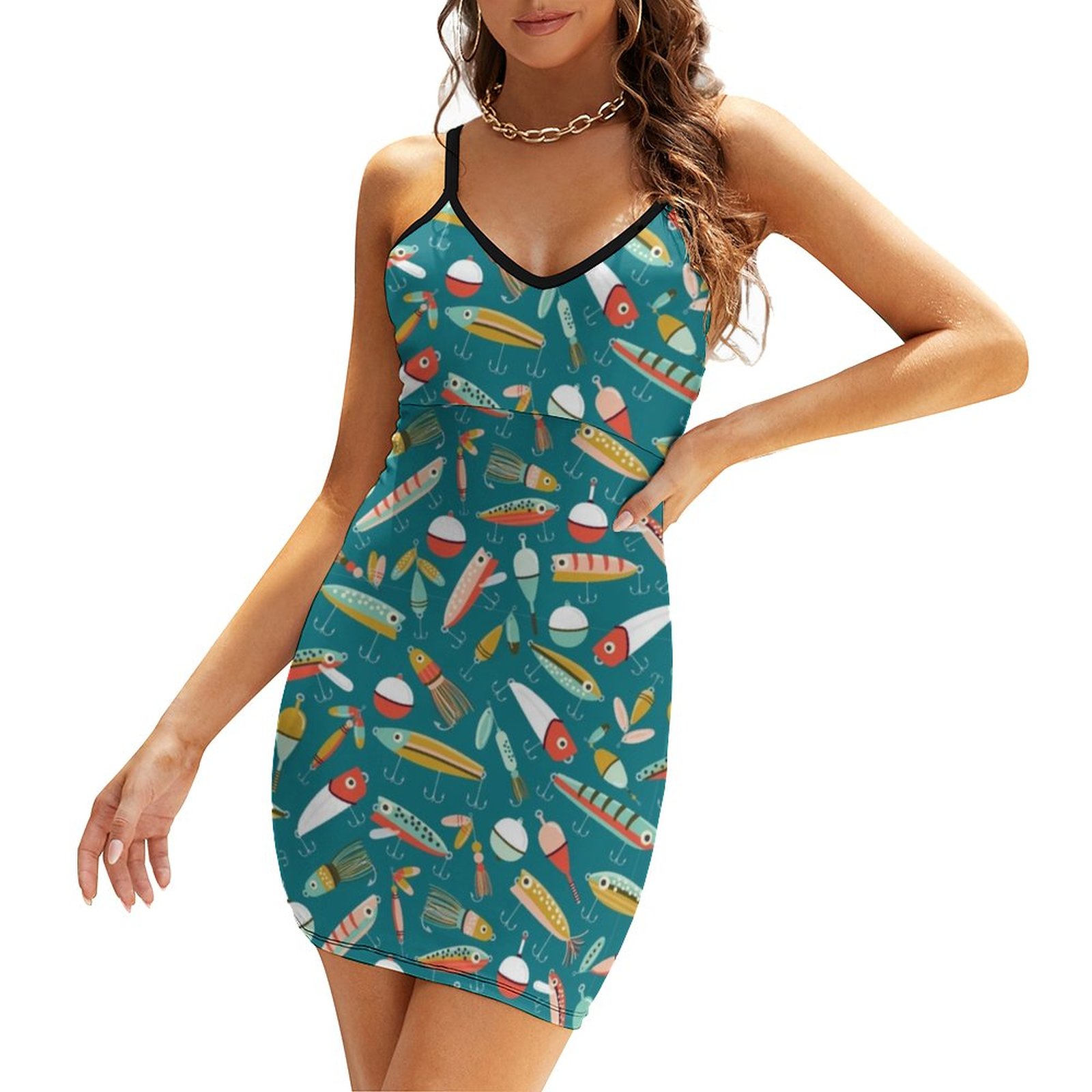 Fishing Lures Blue Square Neck Dress New Plus Size Elegant Women Waist ...
