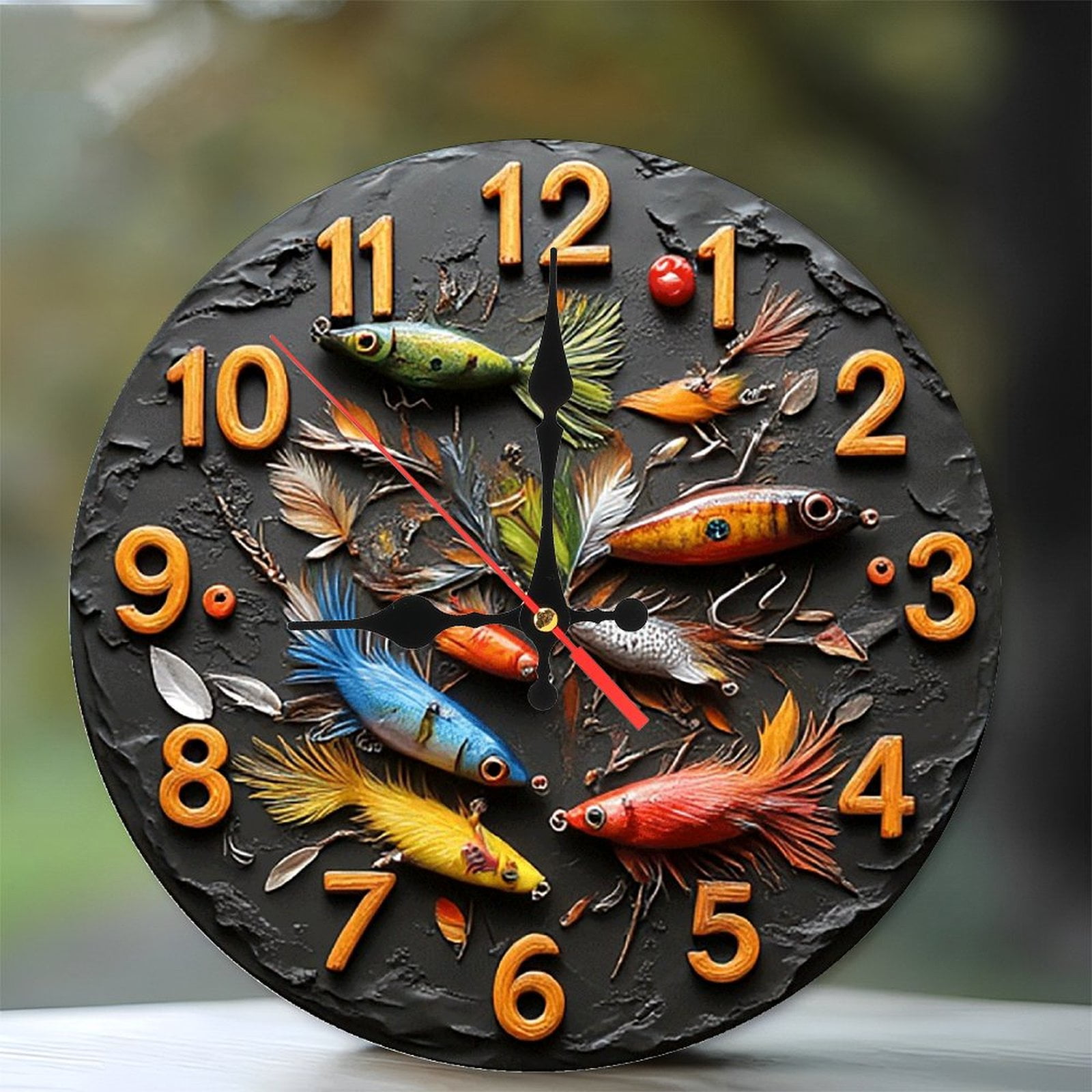 Fishing Lures Clock Wall Decor Gift 10-Inch Silent Wooden Wall Clock ...