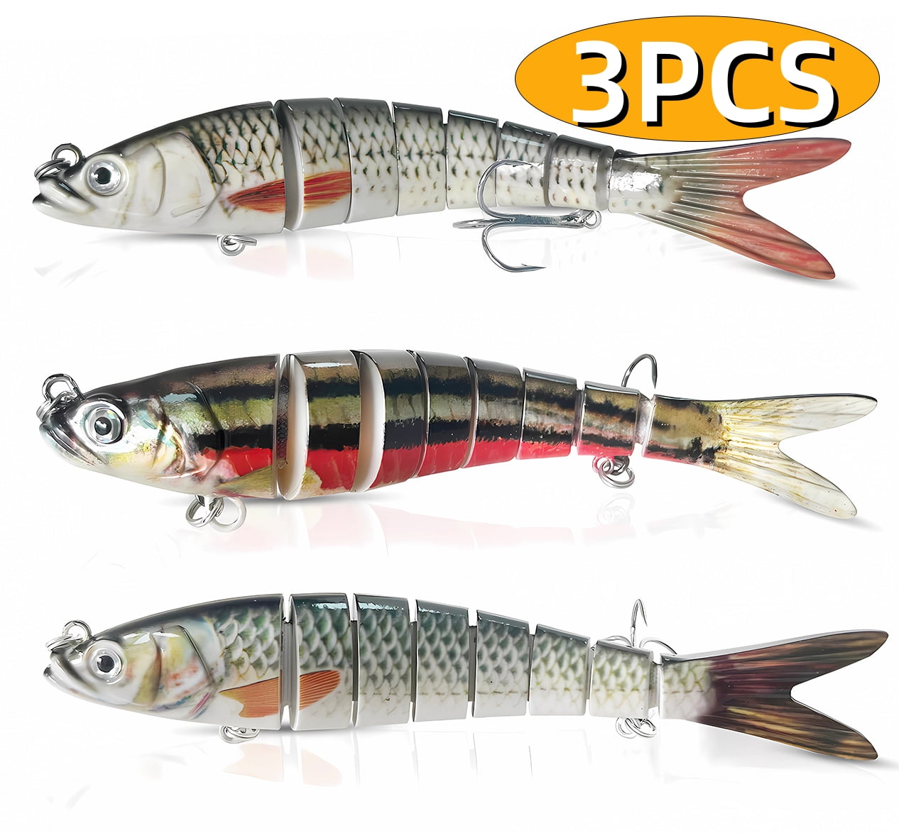 MetMetalrt 6 Segment Multi Jointed Fishing Lures for Bass, 3 Count ...