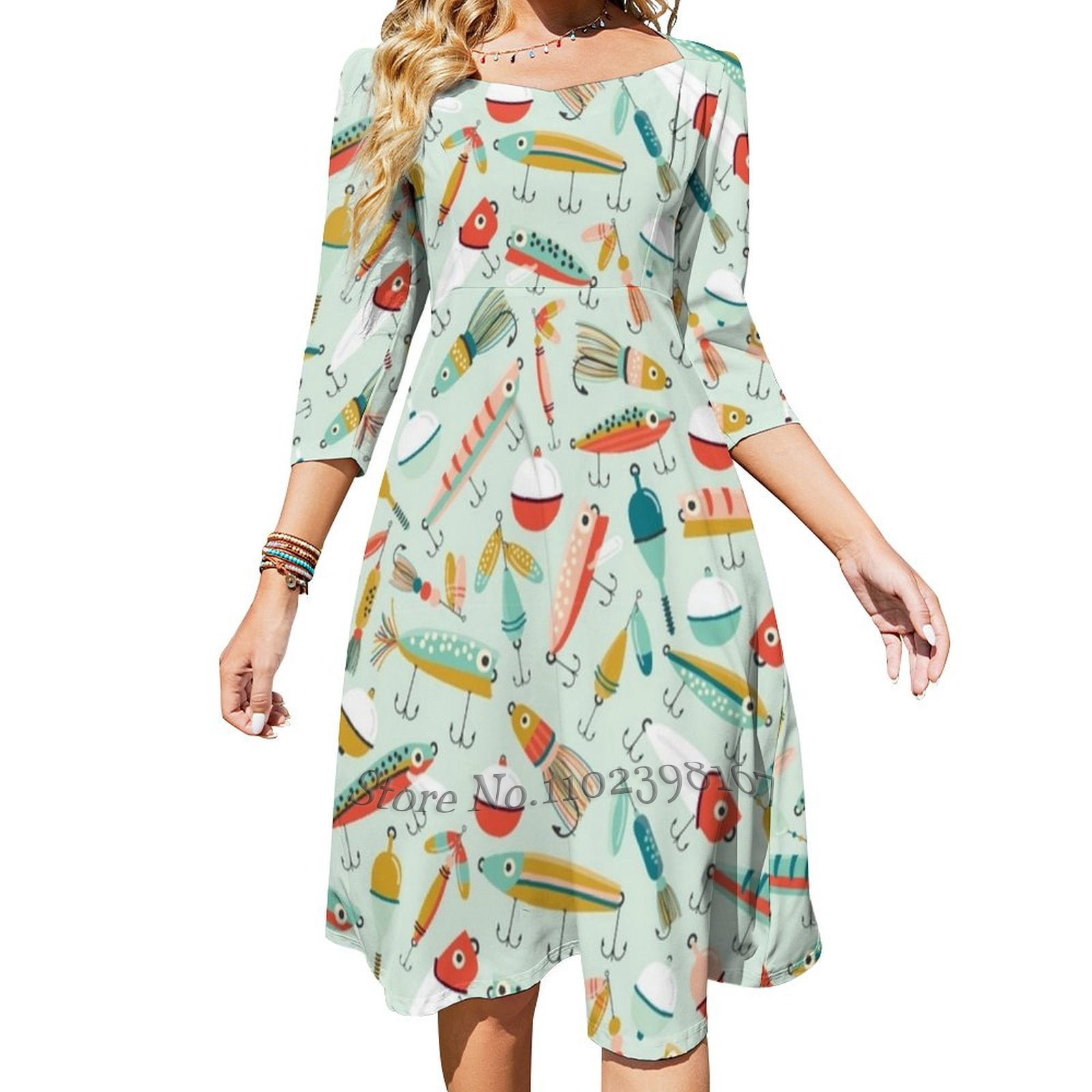 Fishing Lures Light Blue Sweetheart Knot Flared Dress Fashion Design ...