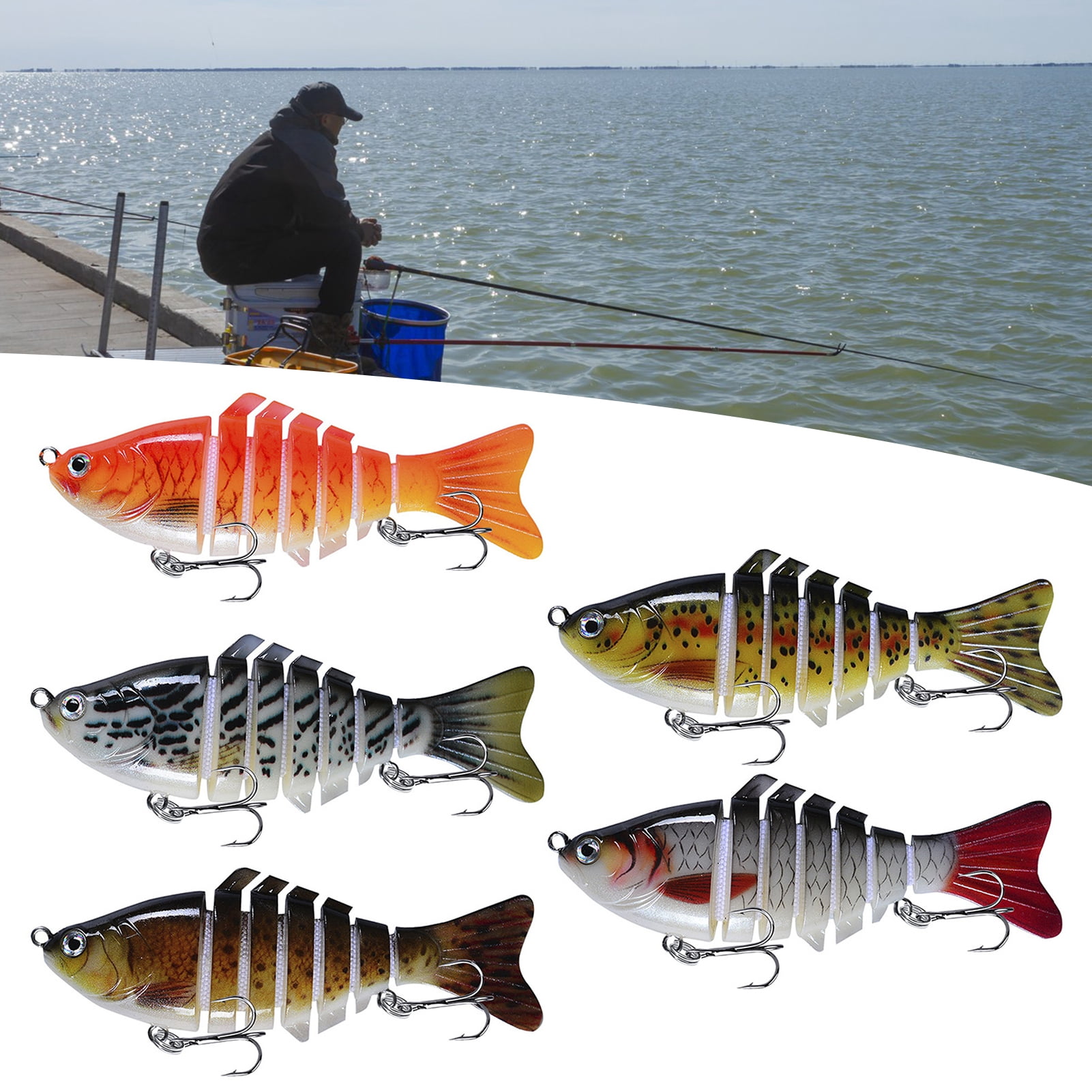 Fishing Lures for Bass Trout 3/5Pcs Multi Jointed Swimbaits Slow ...