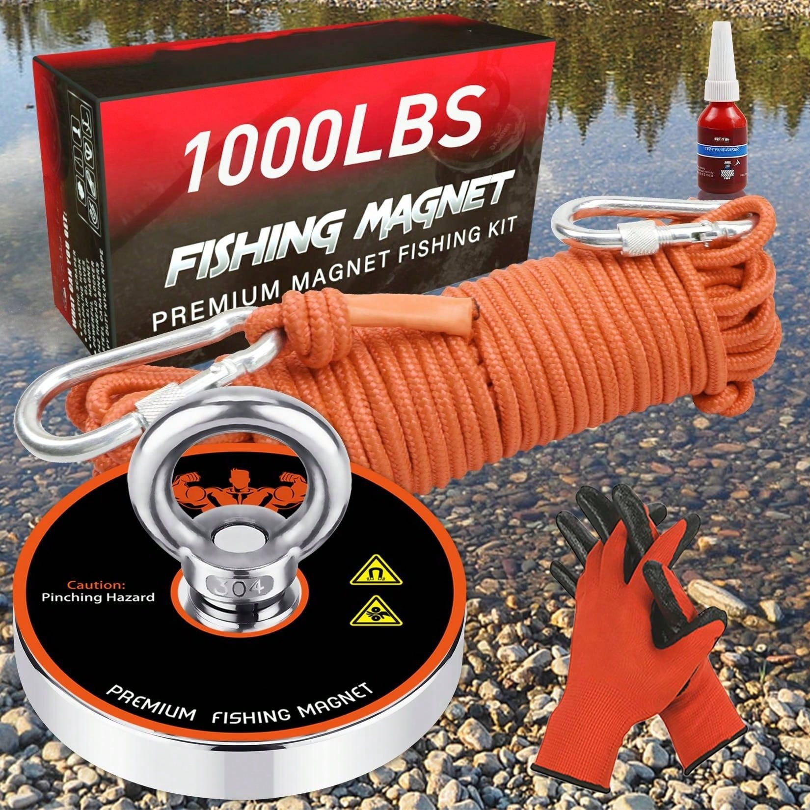 Fishing Magnet 600 LBS Pulling Force Magnet Fishing Kit, Super Strong ...