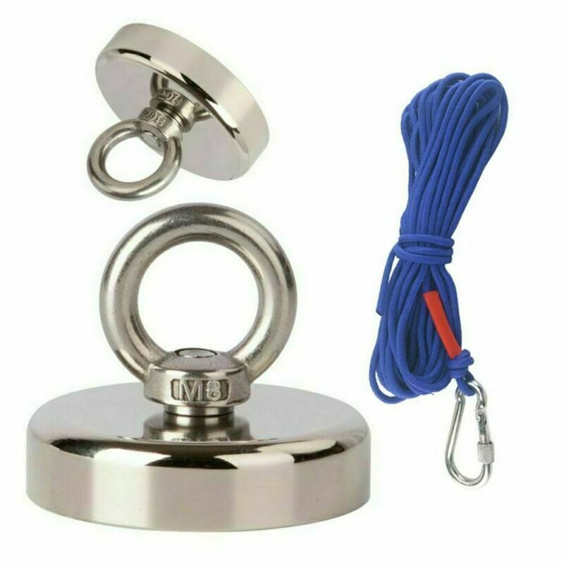 Fishing Magnet Kit Upto 1300 Lbs Pull Force Strong Neodymium + Rope ...