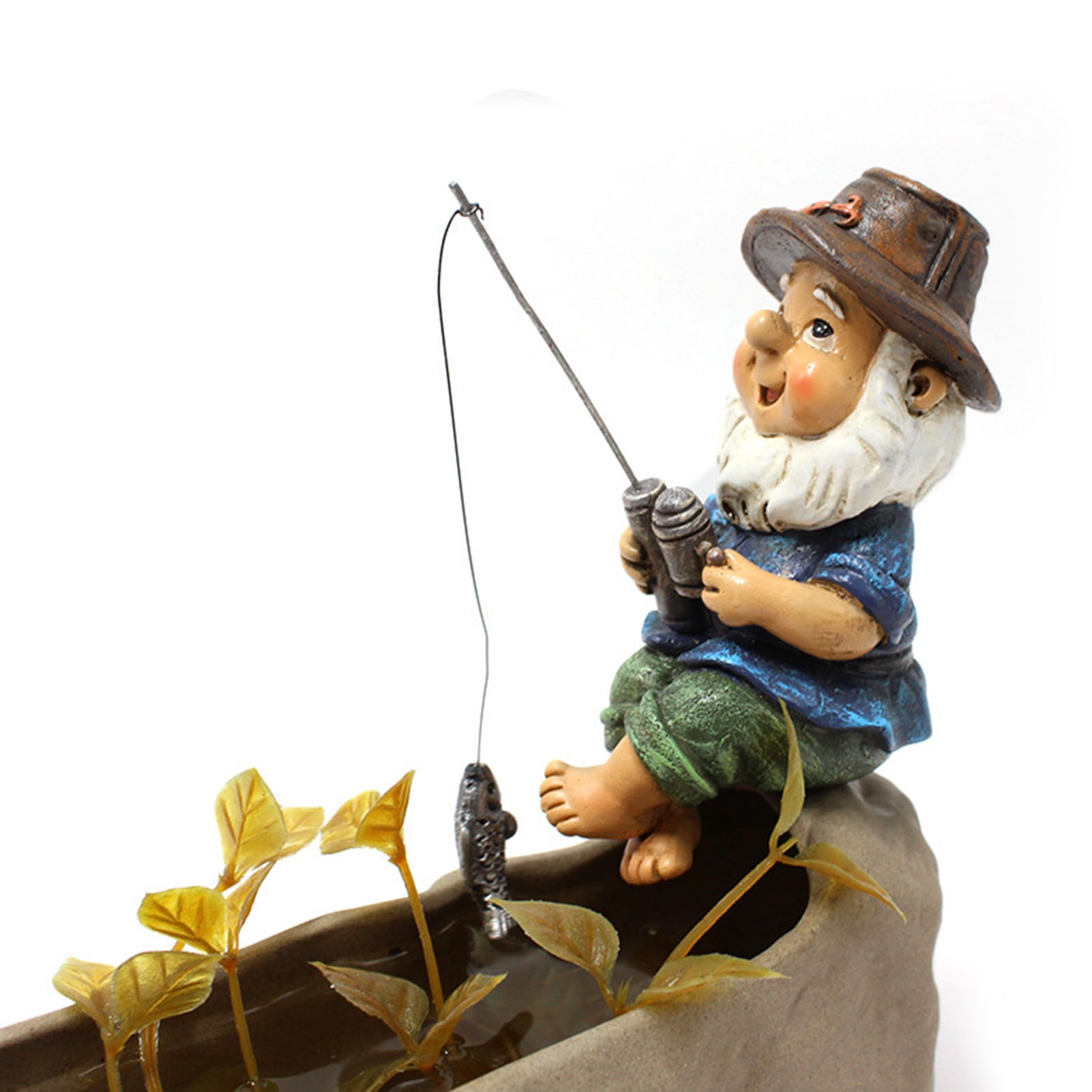 Fishing Man Figurine Bright Colors Resin Fisherman Statue for Garden ...