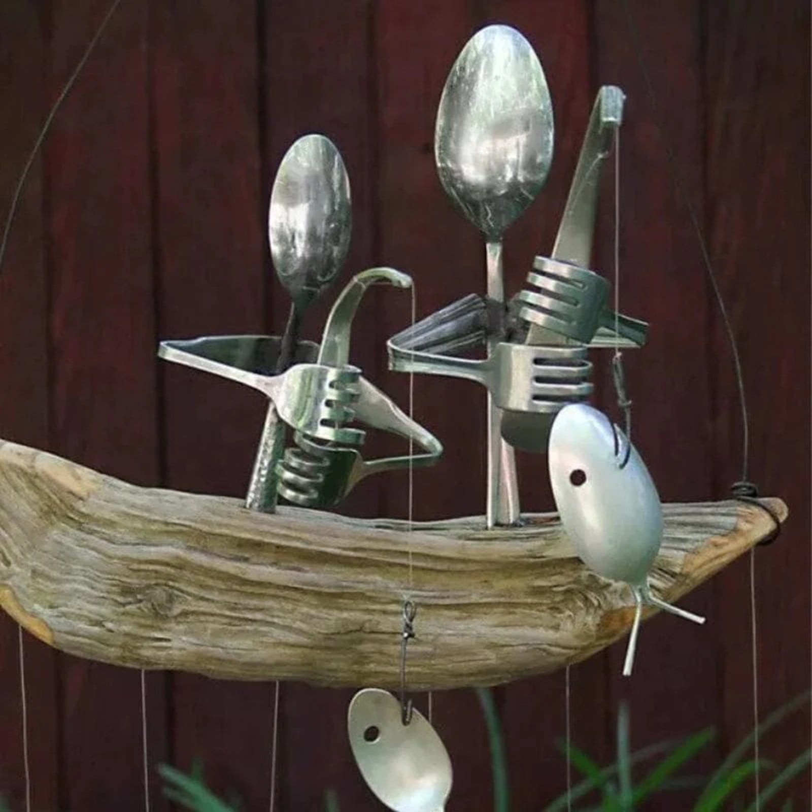 Fishing Man Wind Chime Spoon Fish Sculptures Windchime Indoor Outdoor ...