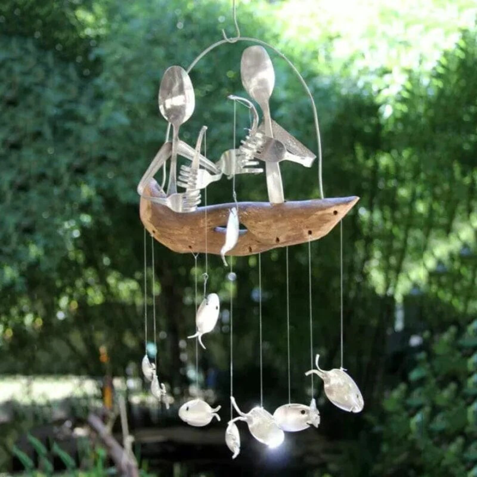 Fishing Man Wind Chime Spoon Fish Sculptures Windchime Indoor Outdoor ...
