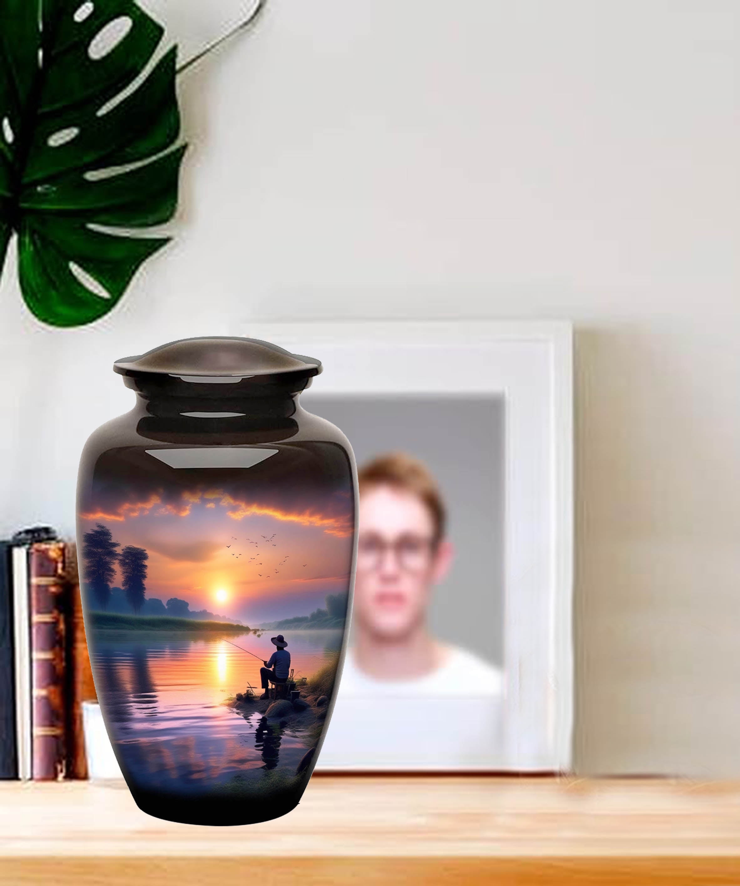 Fishing Man urn, Pictured Cremation Urn for Human Ashes, Completely ...