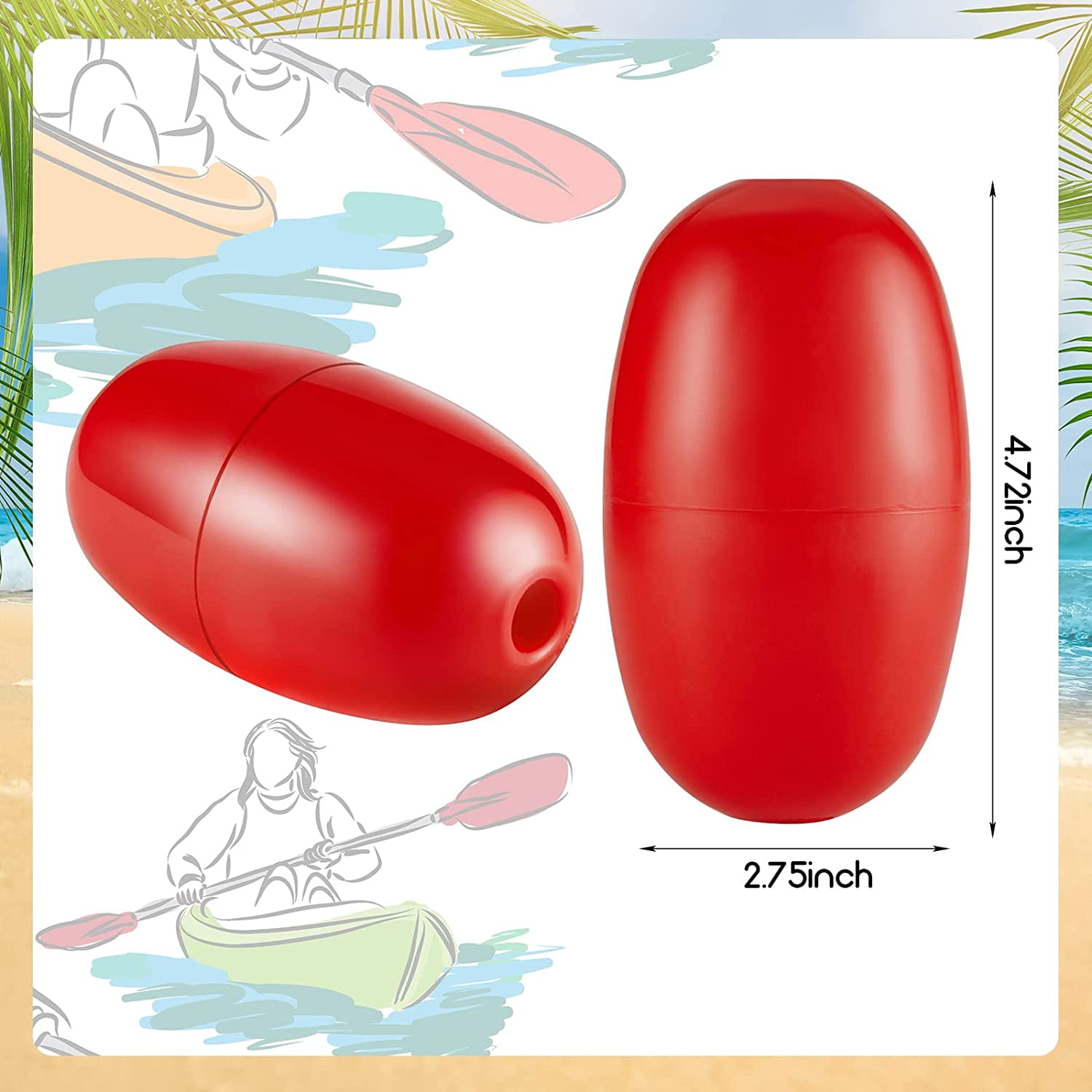 Fishing Marker Buoys with 3/5" Hole, 4.72" x 2.75", Red Rope Floats for Boats, Kayaks, Crabs ...
