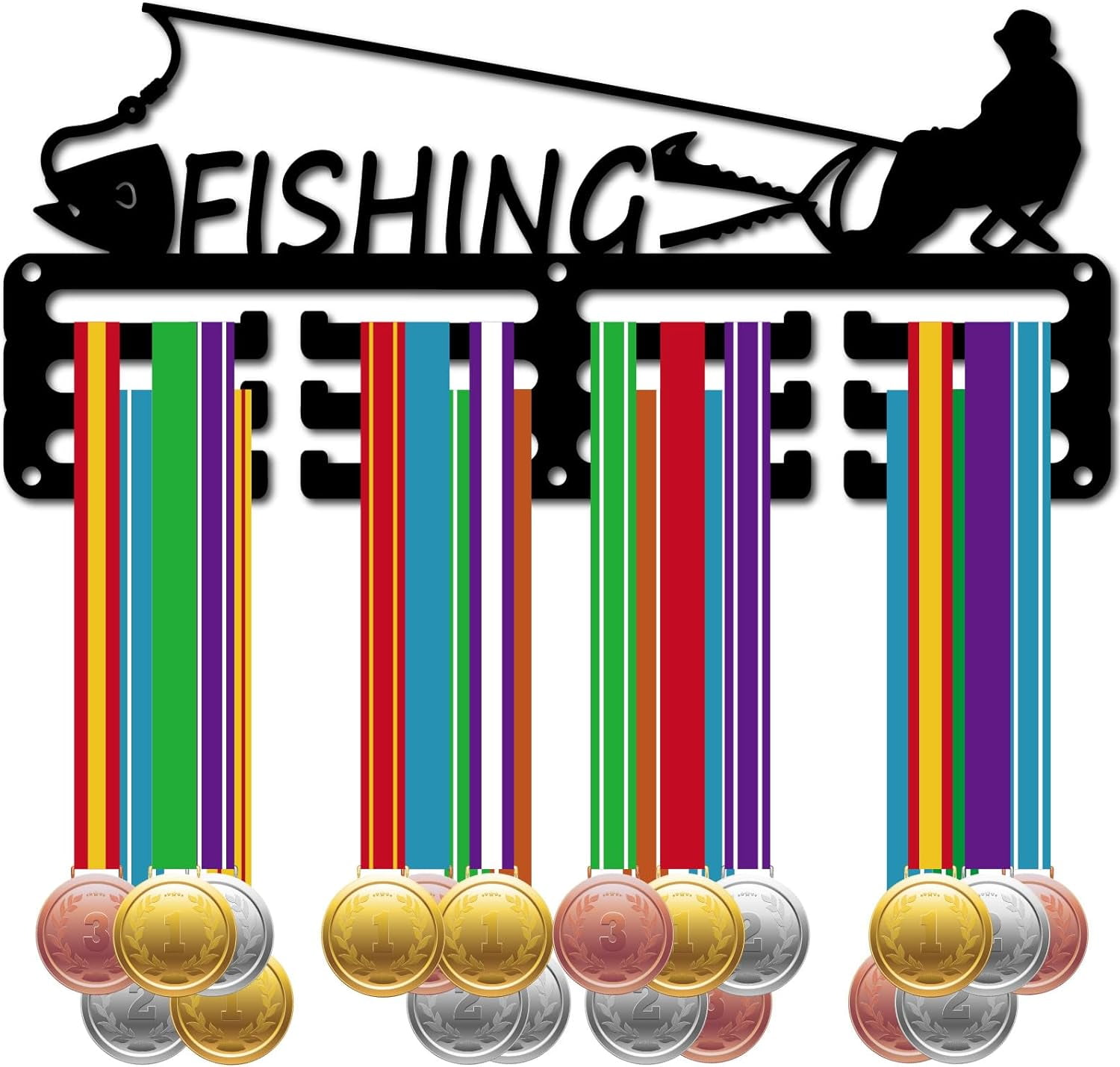 Fishing Medal Holder Display Medal Hanger Rack Metal Hooks Wall Mount ...