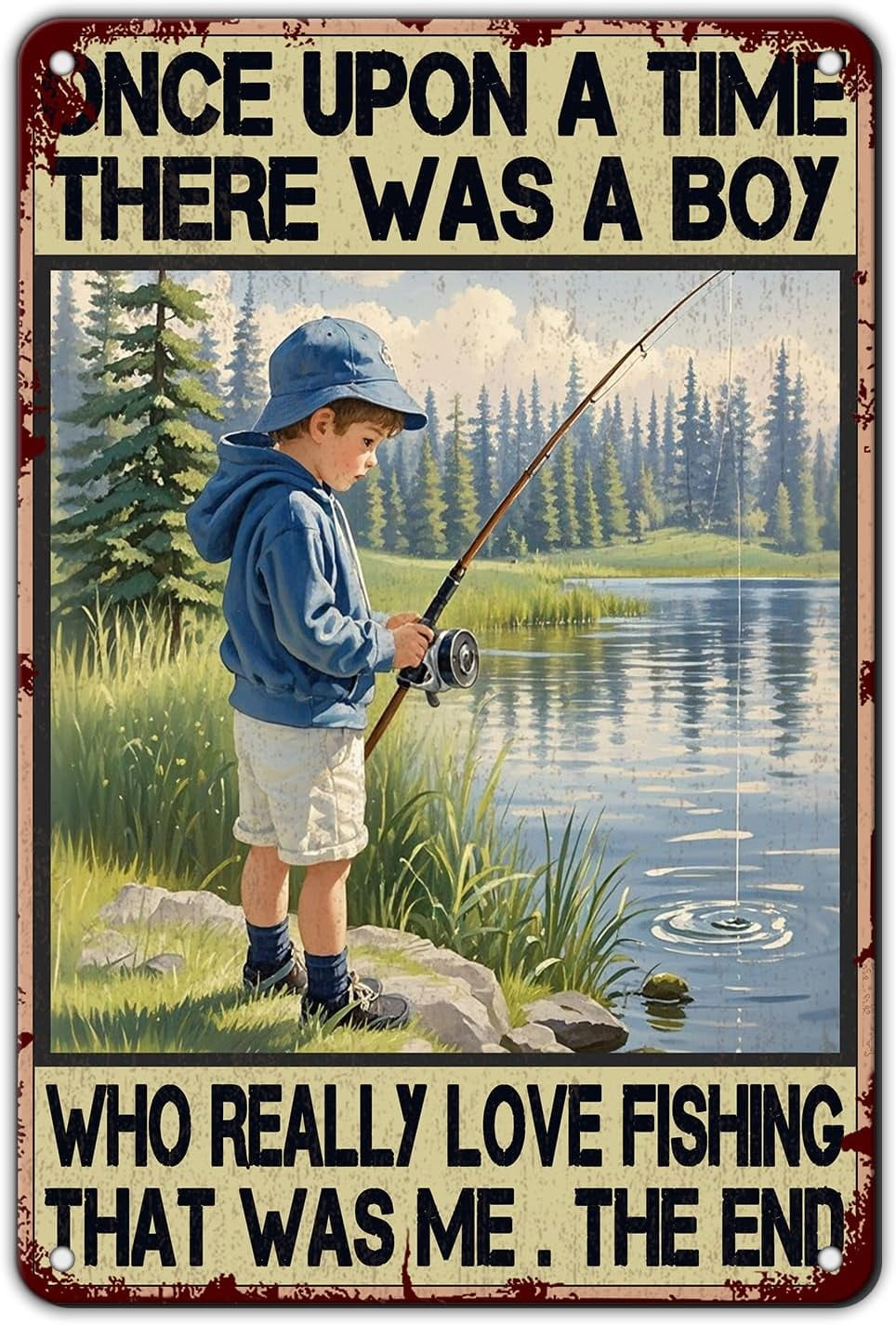 Fishing Metal Tin Sign 8x12 Inch Vintage Boy and Fishing Tin Sign Funny ...