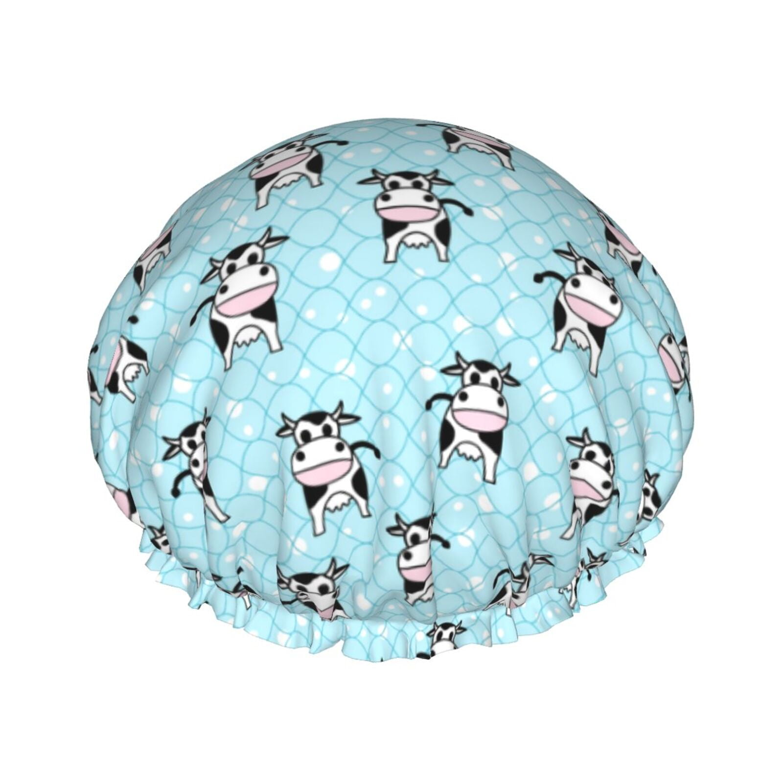 Fishing Net Cartoon Cute Funny Cow Shower Cap for Women, Double ...