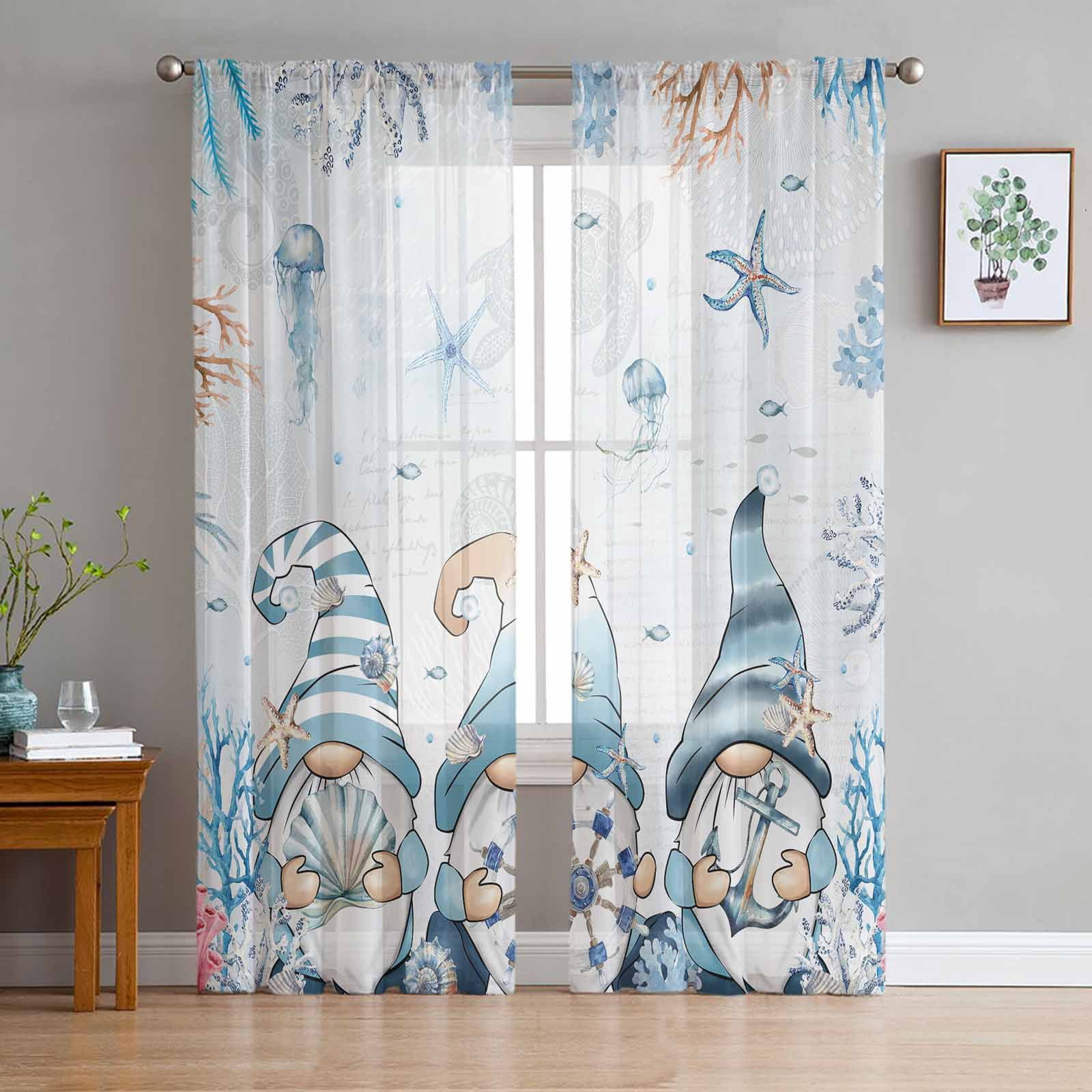 Fishing Net Star Lighthouse Beach Wooden Tulle Sheer Window Curtains ...