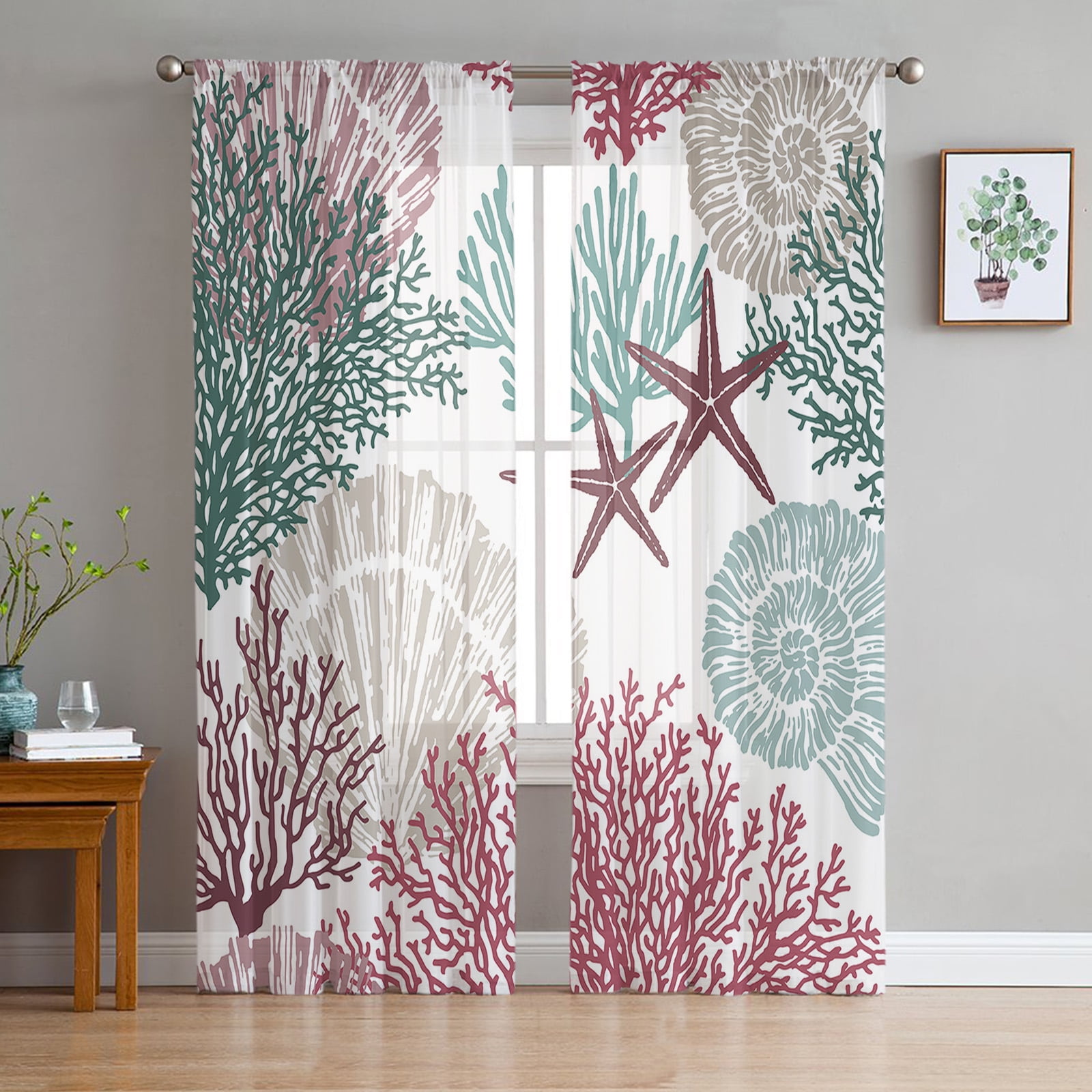 Fishing Net Star Lighthouse Beach Wooden Tulle Sheer Window Curtains ...