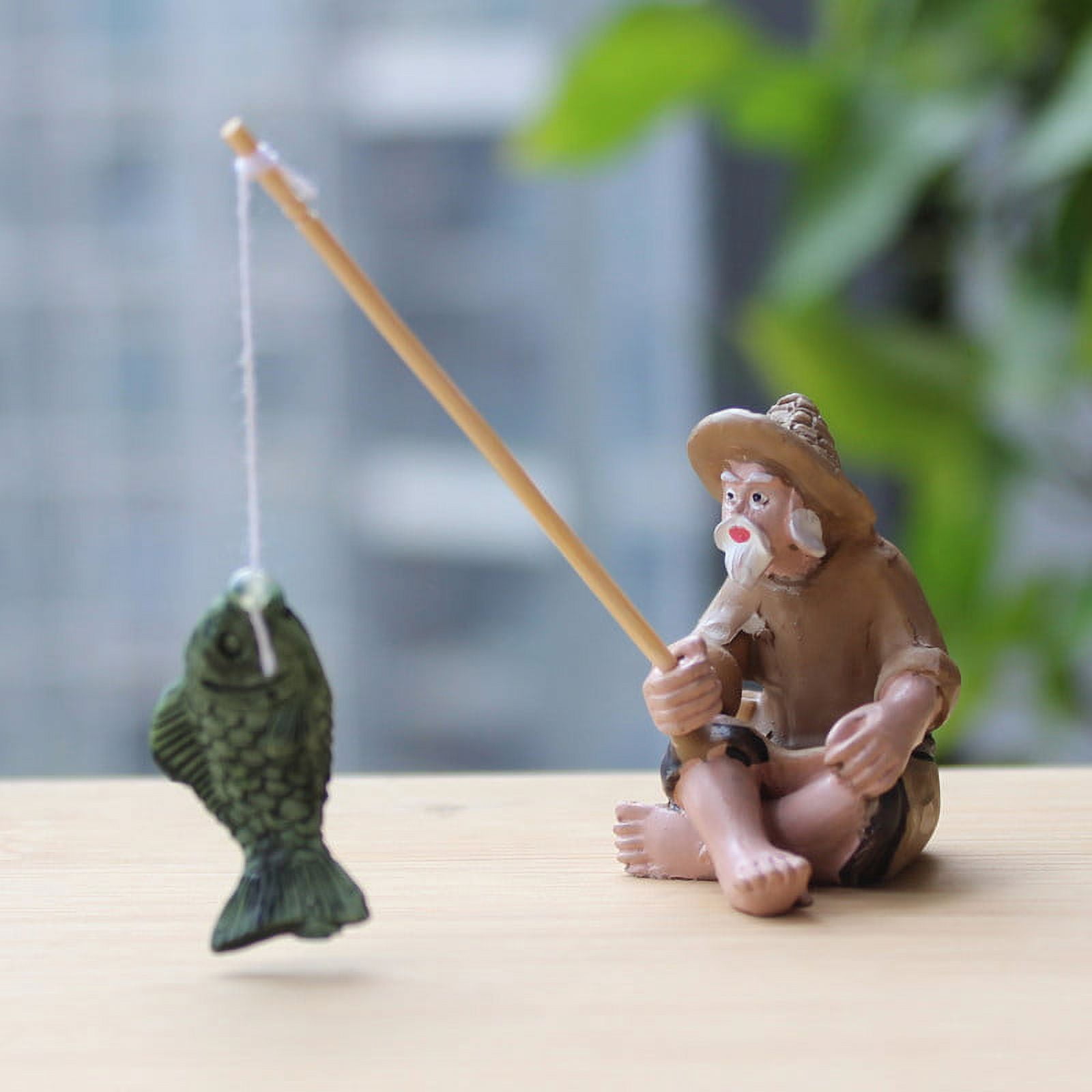 Fishing Old Man Resin Figure Statue Garden Ornament Micro-Landscape ...