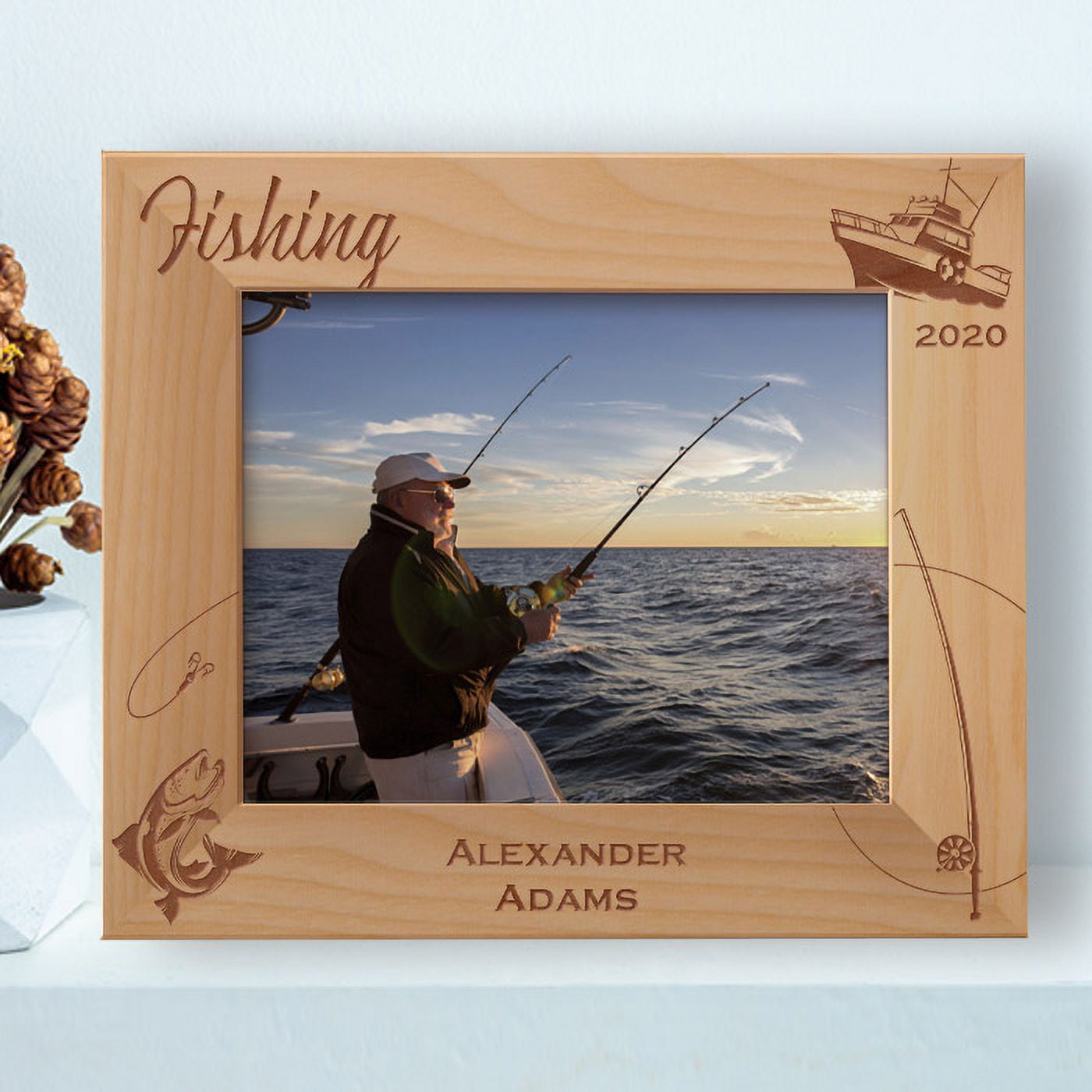 Fishing Personalized Wooden Frame-10" x 8" Brown Horizontal - Walmart.com