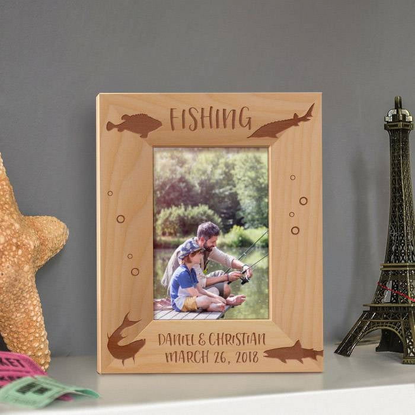 Fishing Personalized Wooden Picture Frame 3 1/2" x 5" Brown (Vertical ...