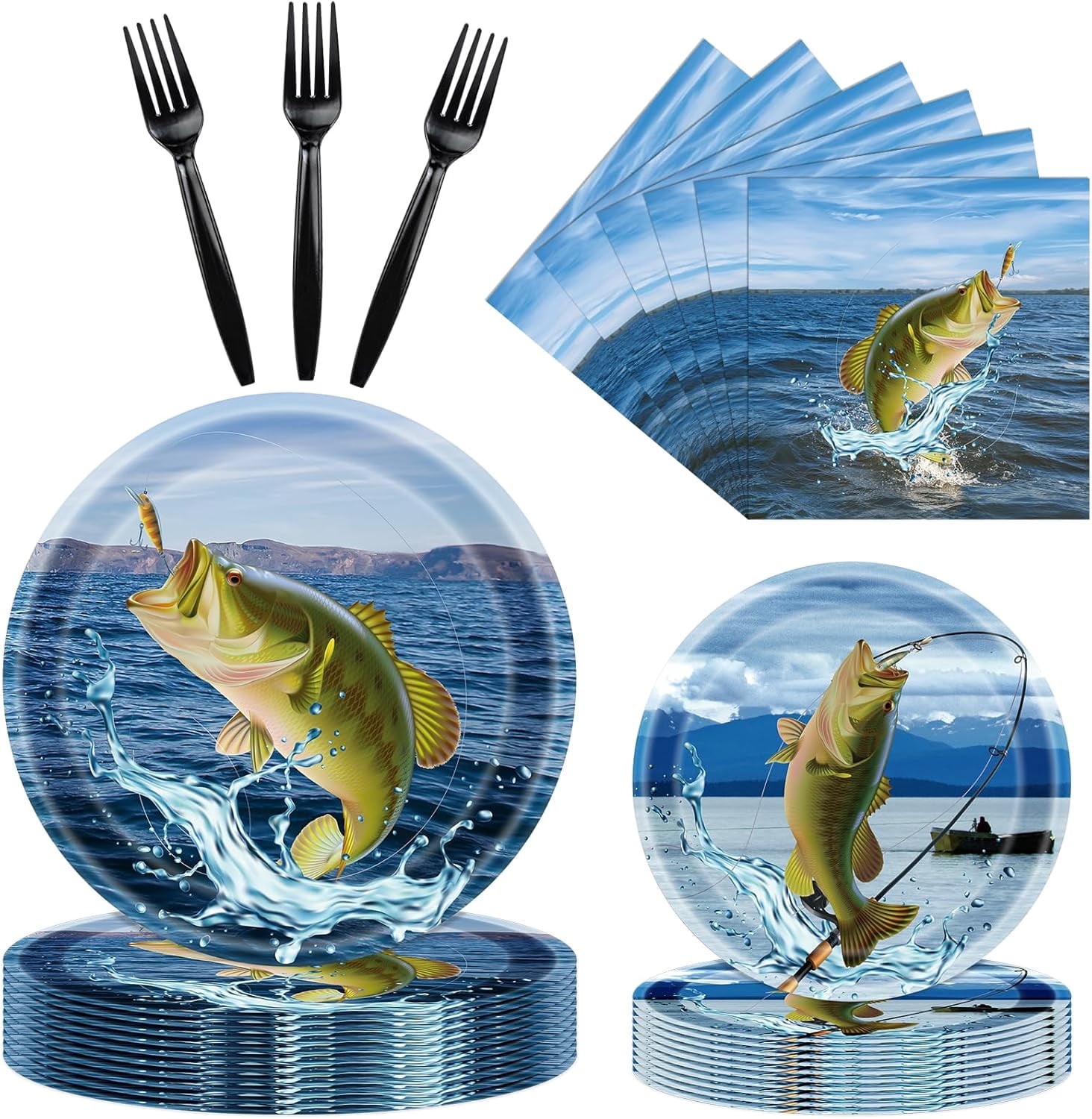 Fishing Plates and Napkins Party Supplies - 96Pcs Gone Fishing Birthday ...