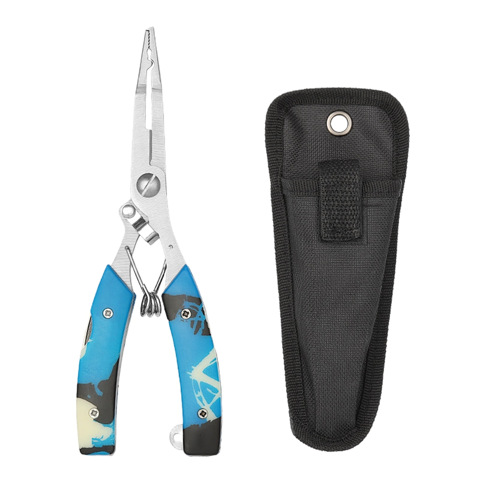 Fishing Pliers Scissors, Rustproof Stainless Steel Fishing Needle Nose Pliers, Camouflage Lines ...