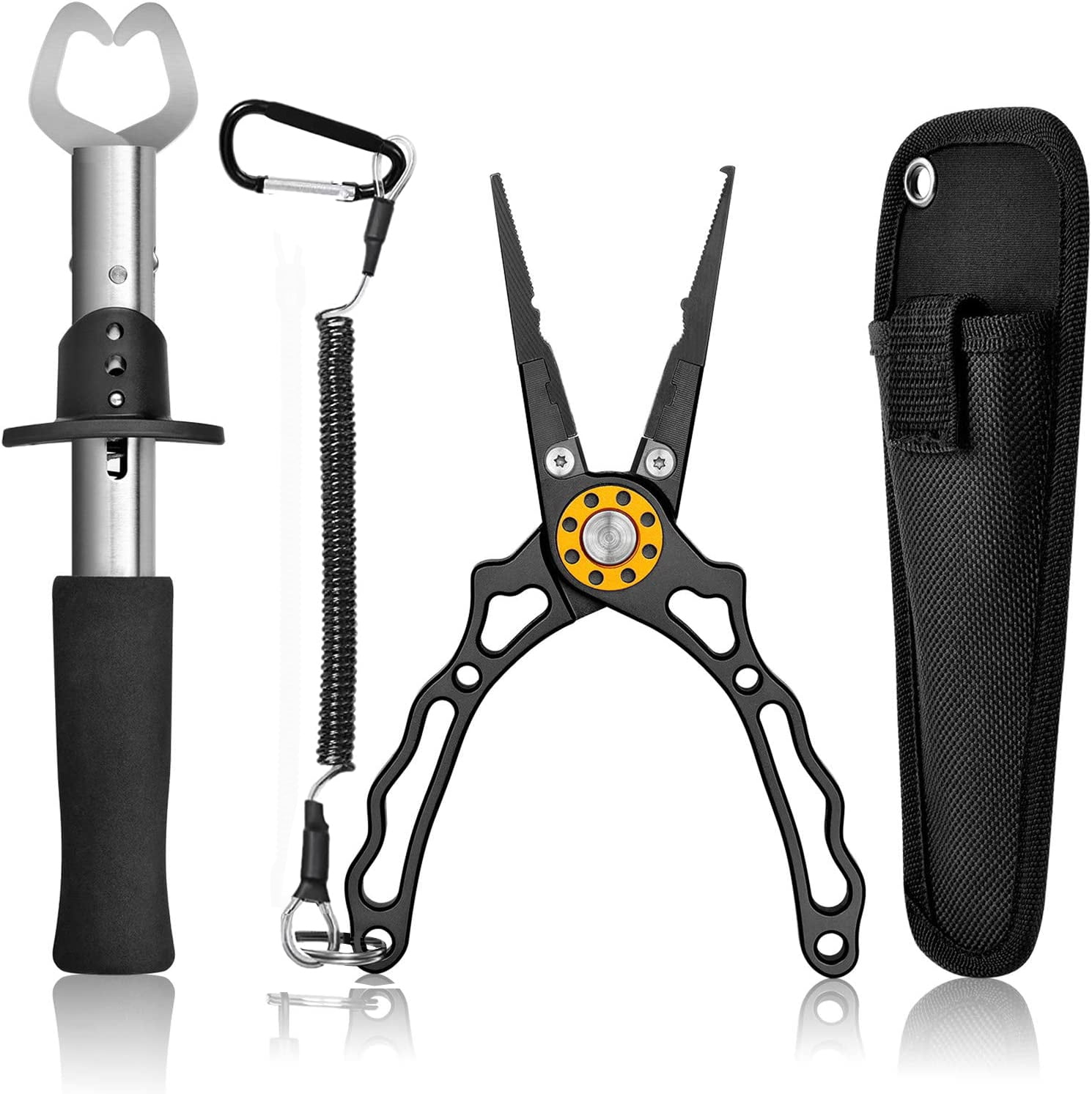 ZACX Fishing Pliers & Lip Gripper Set - Hook Remover, Split Ring Opener ...
