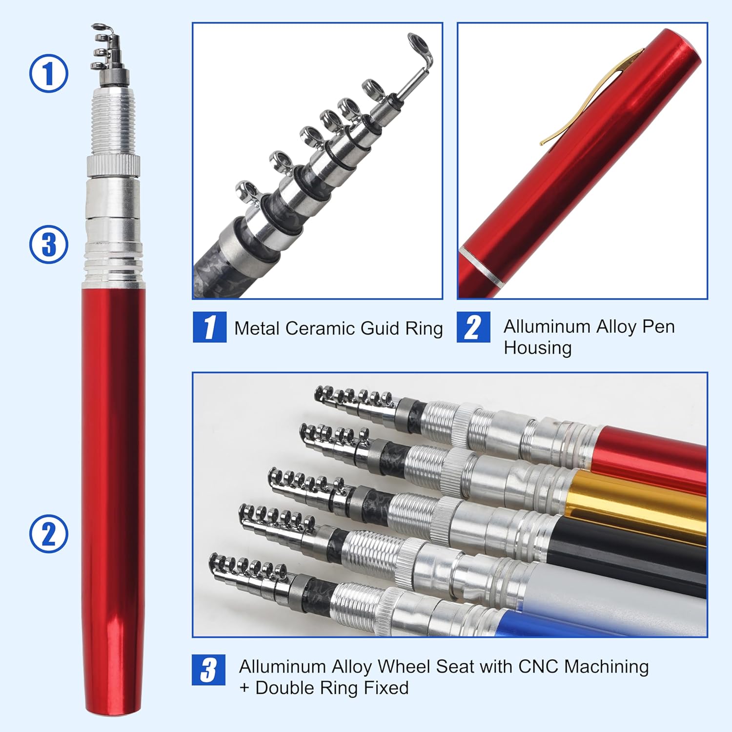 Fishing Pole, Pocket Pen Fishing Rod, Telescopic Portable Aluminum ...