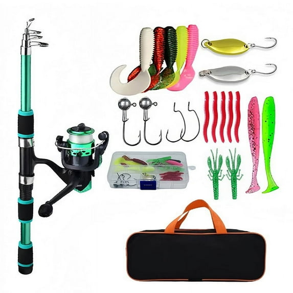 Fishing Pole Set Full Kits With Telescopic Fishing Rod And Spinning ...
