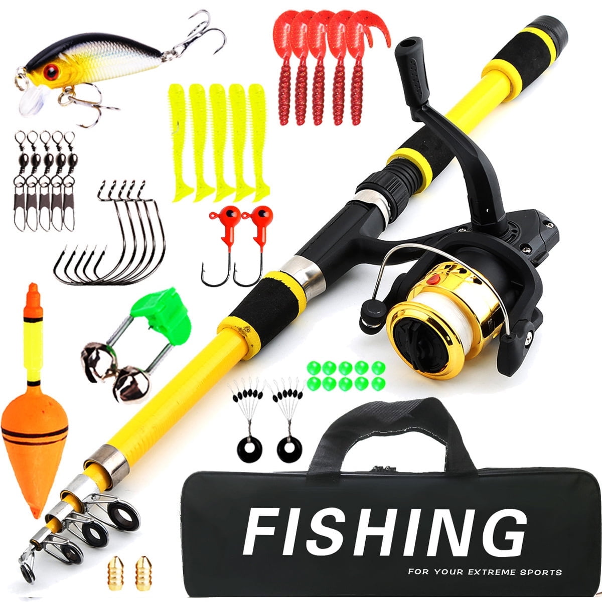 Fishing Pole Set Full Kits With Telescopic Fishing Rod And Spinning ...
