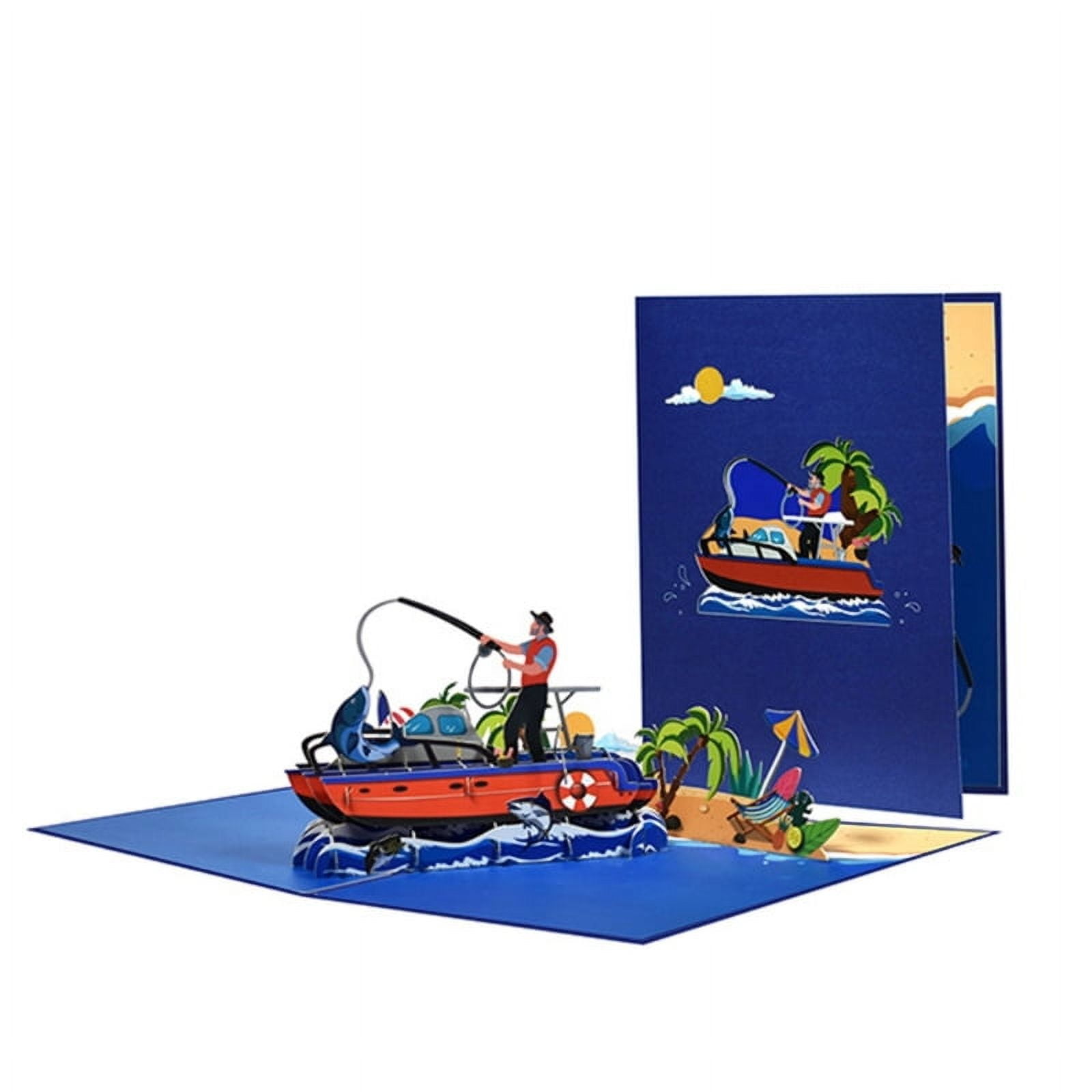Fishing Pop-Up Card with Envelope Fisherman Birthday Fathers Day Cards ...