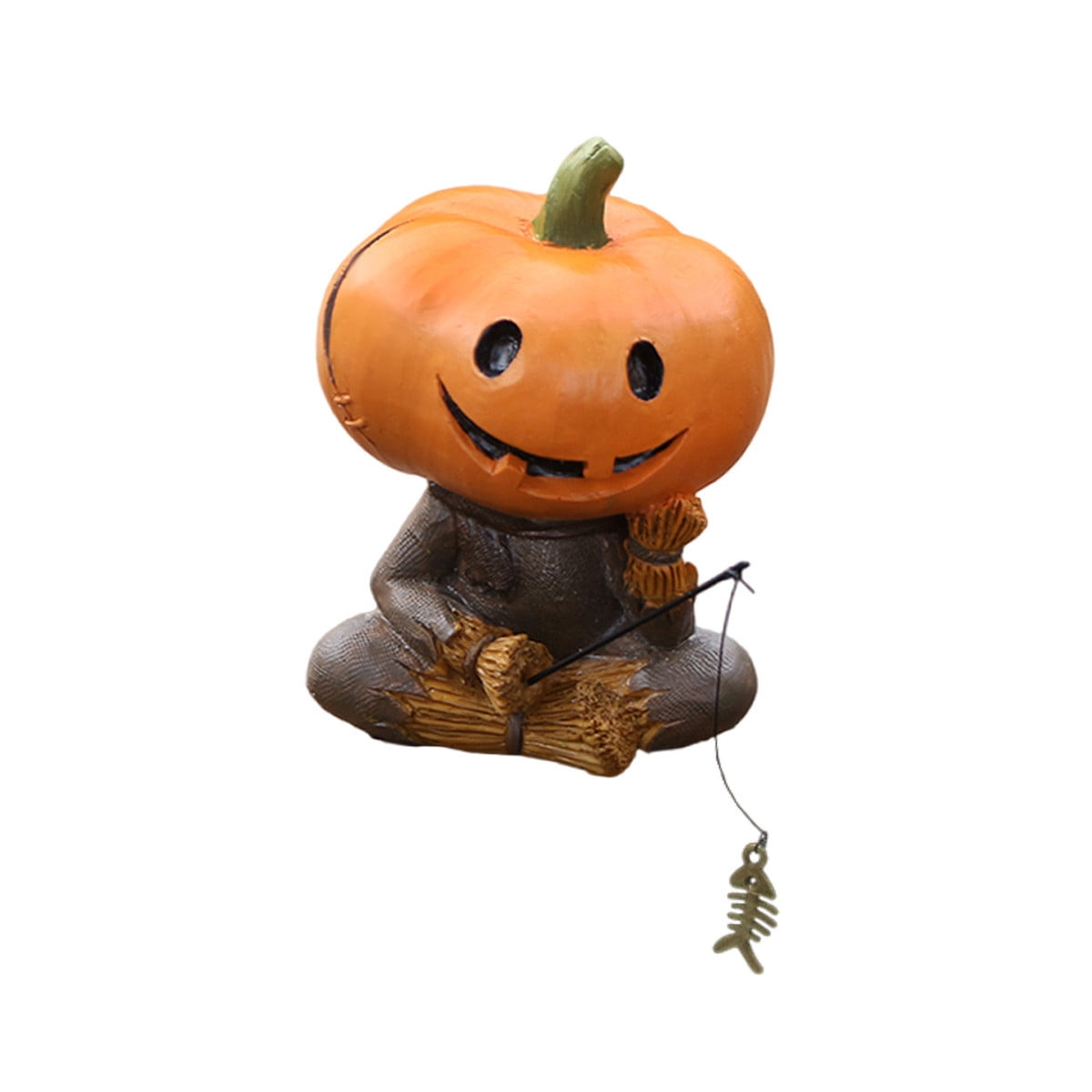 Fishing Pumpkin Figurine, Halloween Outdoor Garden Statues, Fun Small ...