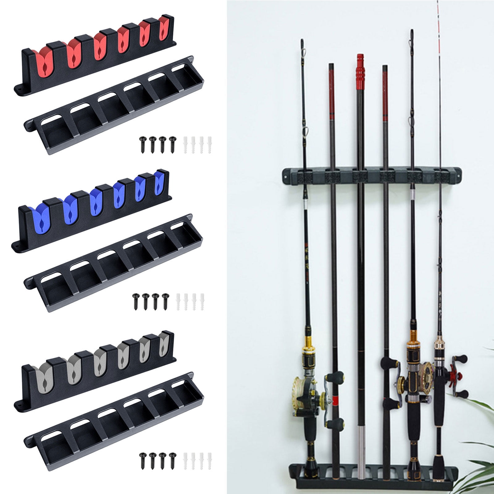 Fishing Rack Wall Mounted Fishing Rod Holder Vertical 6-Rod Rack for ...